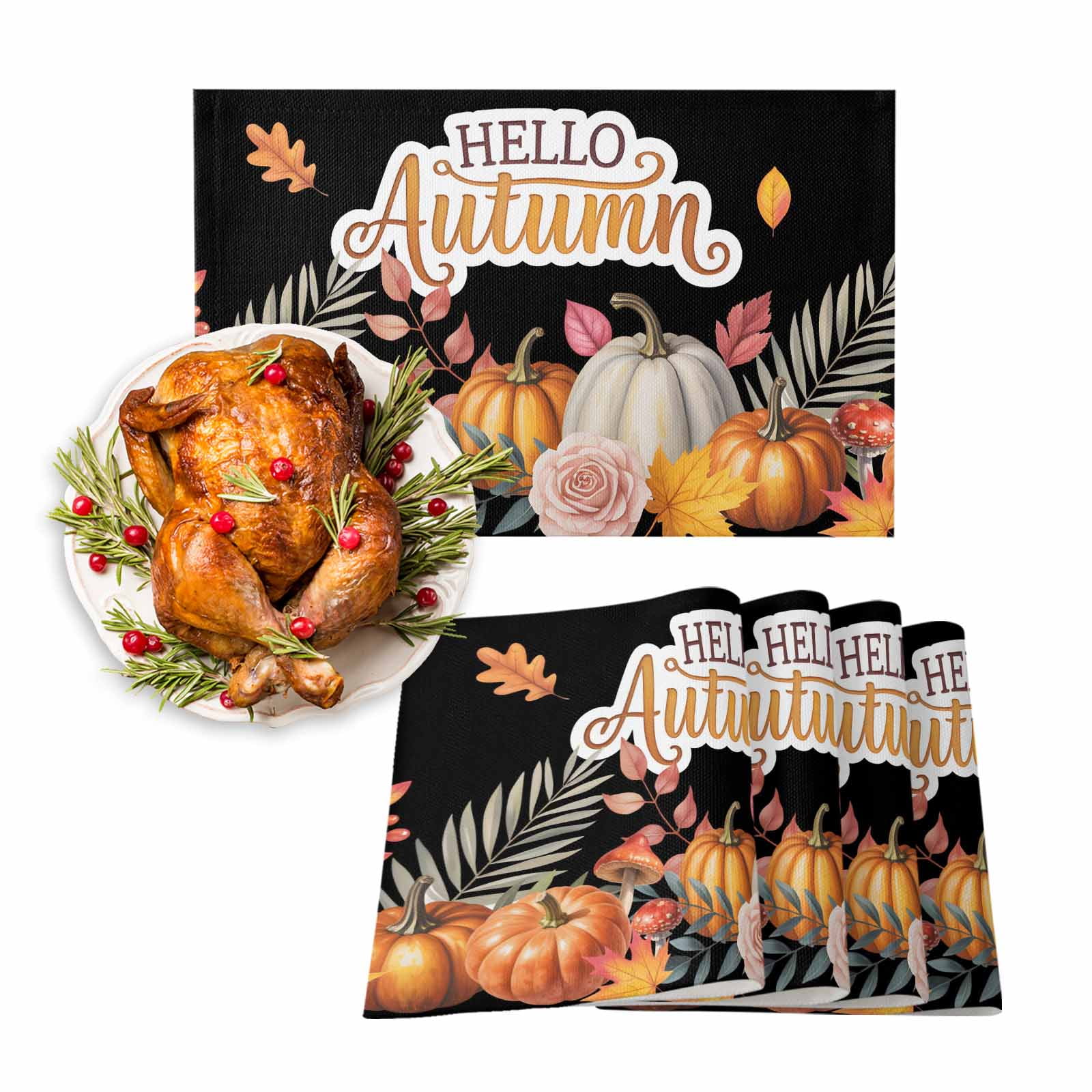 Fall Placemat Pumpkin Thanksgiving Placemats for Dining Table Maple ...