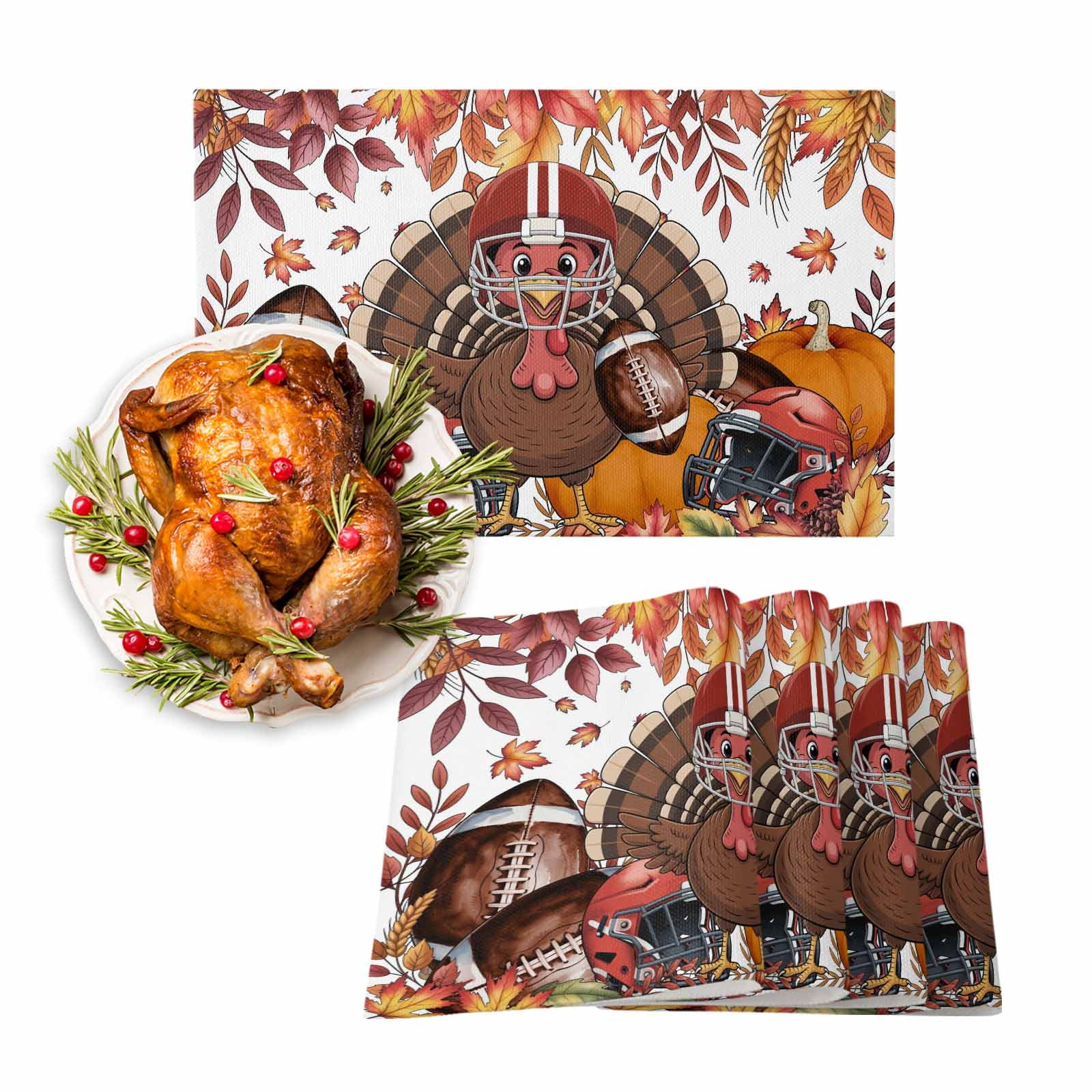 Fall Placemat Pumpkin Turkey Thanksgiving Placemats for Dining Table ...