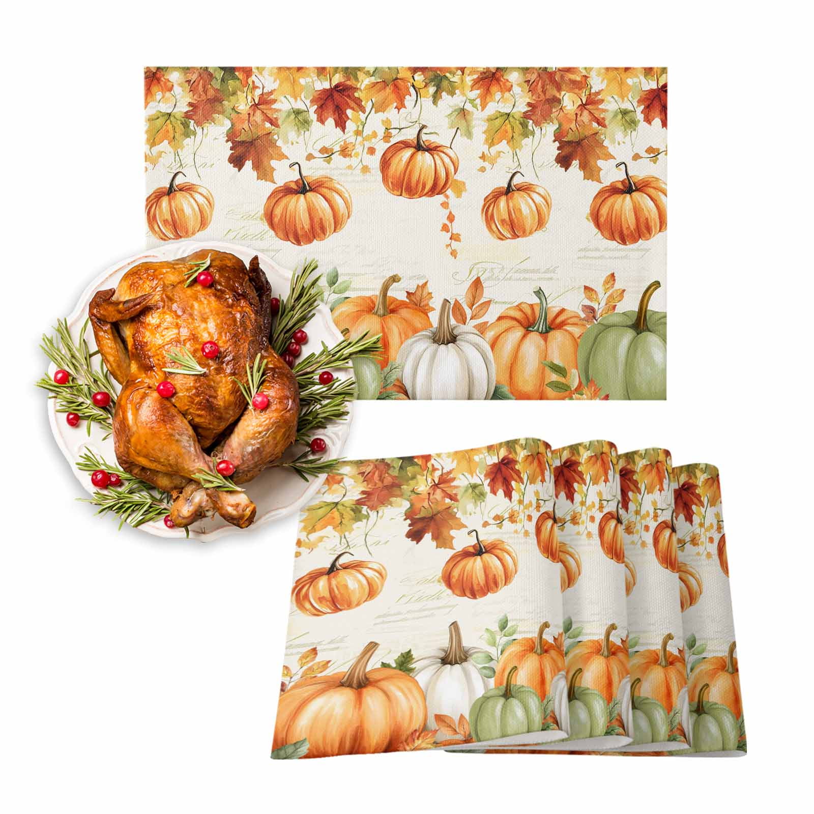 Fall Placemat Pumpkins Maple Leaves Thanksgiving Placemats for Dining ...