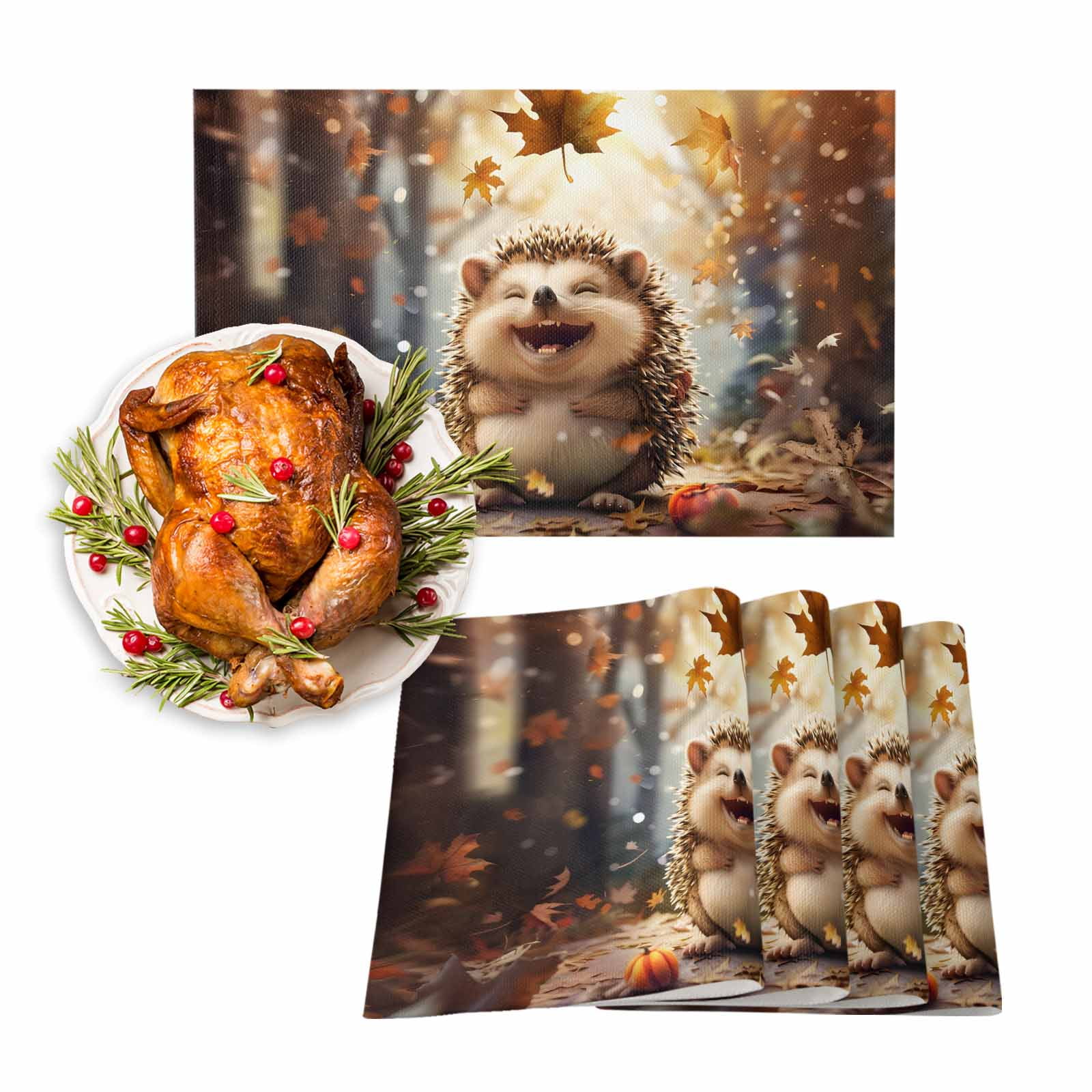 Fall Placemat Smile Hedgehog Thanksgiving Placemats for Dining Table ...