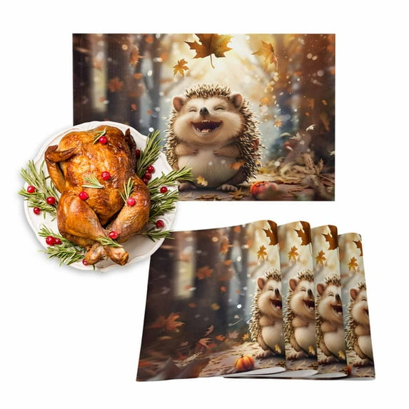 Fall Placemat Smile Hedgehog Thanksgiving Placemats for Dining Table ...