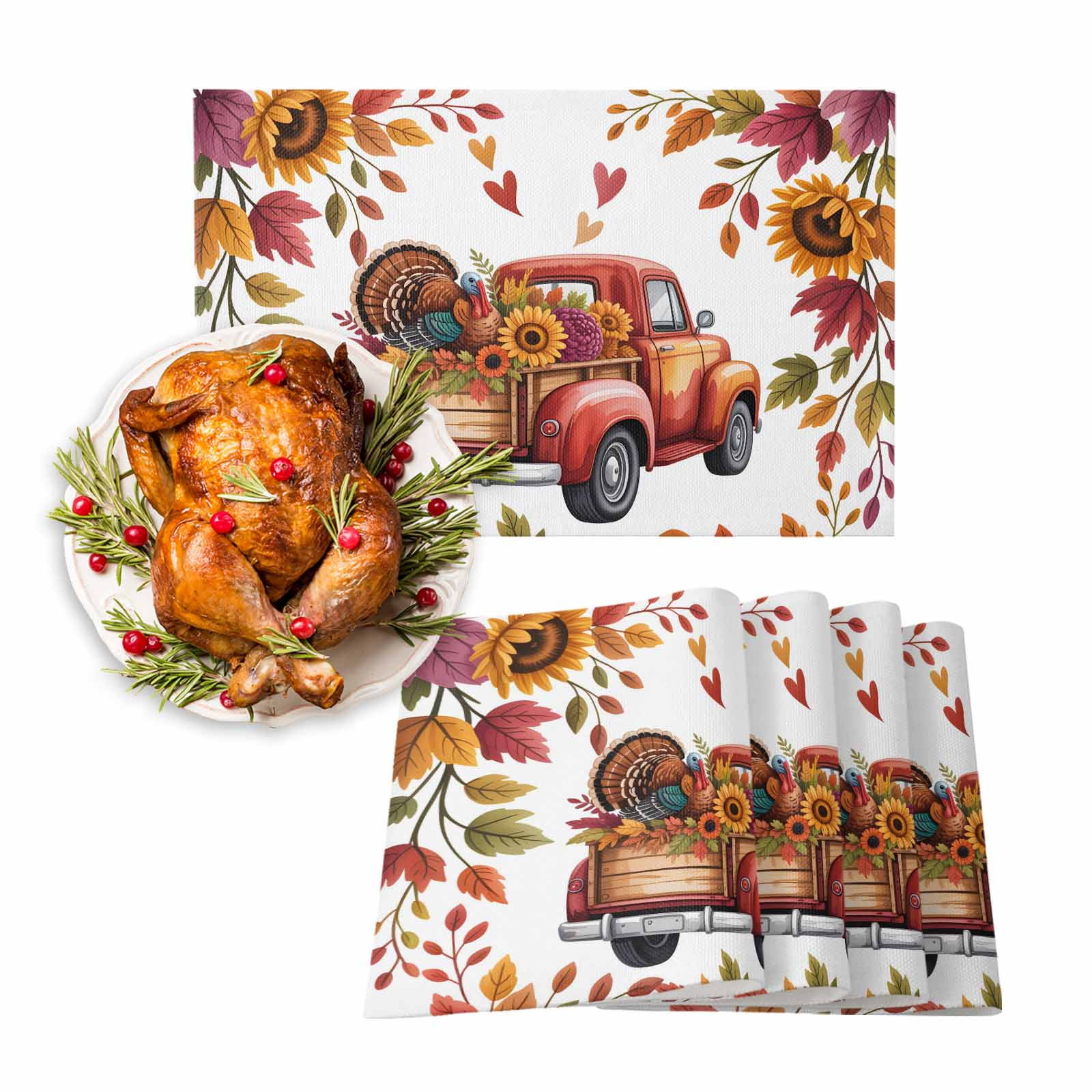 Fall Placemat Turkey Maple Leaf Thanksgiving Placemats for Dining Table ...