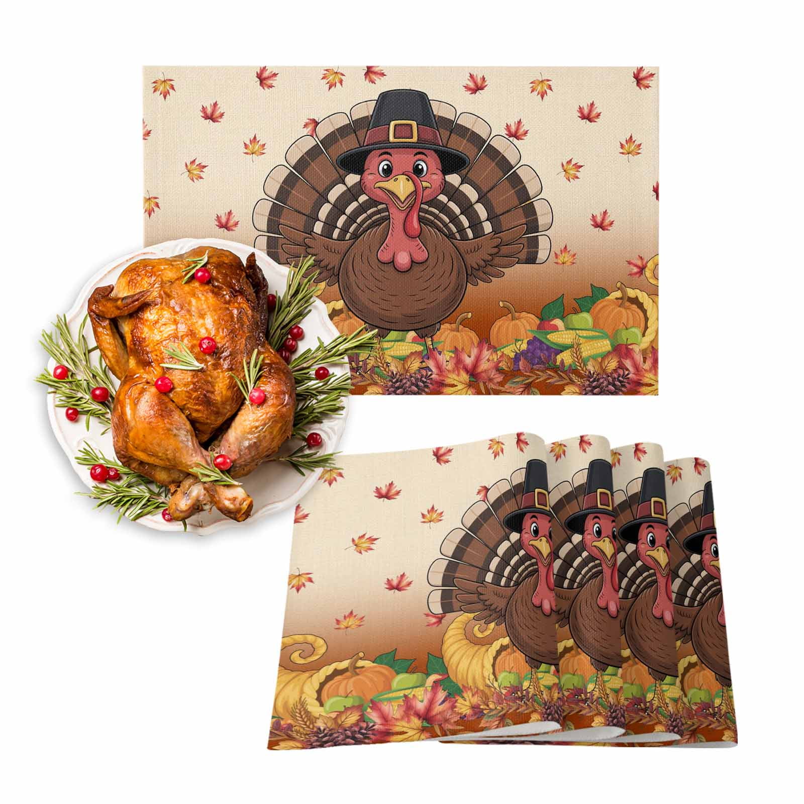 Fall Placemat Turkey Thanksgiving Placemats for Dining Table Maple ...
