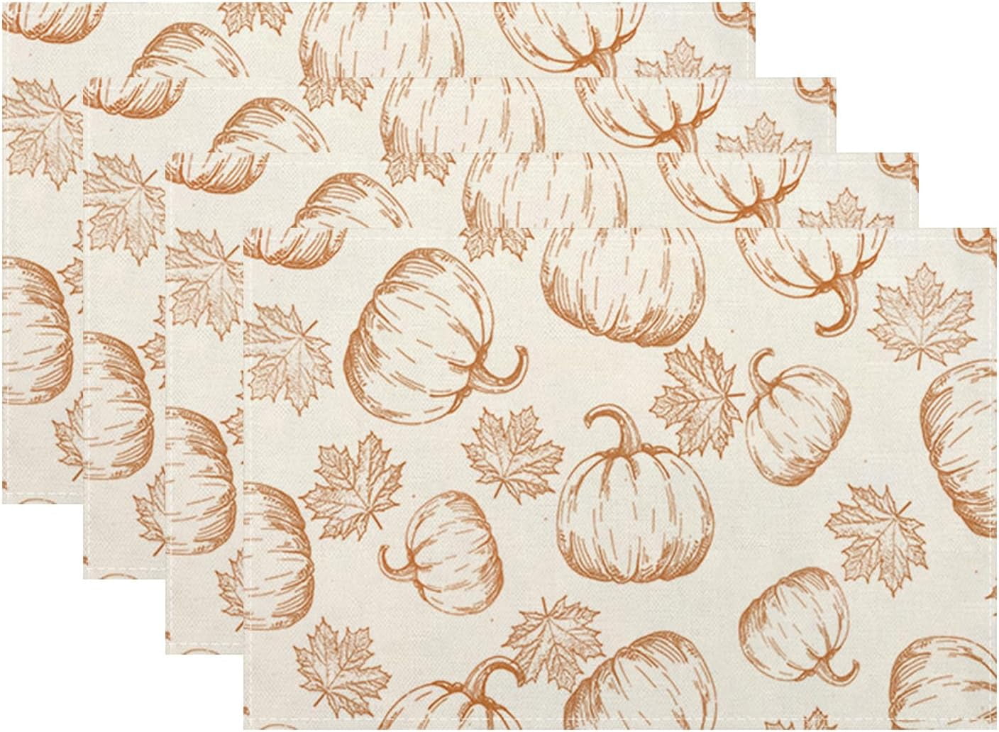 Fall Placemats 12x18 Inches Set of 4,Orange Pumpkin Maple Leaf ...