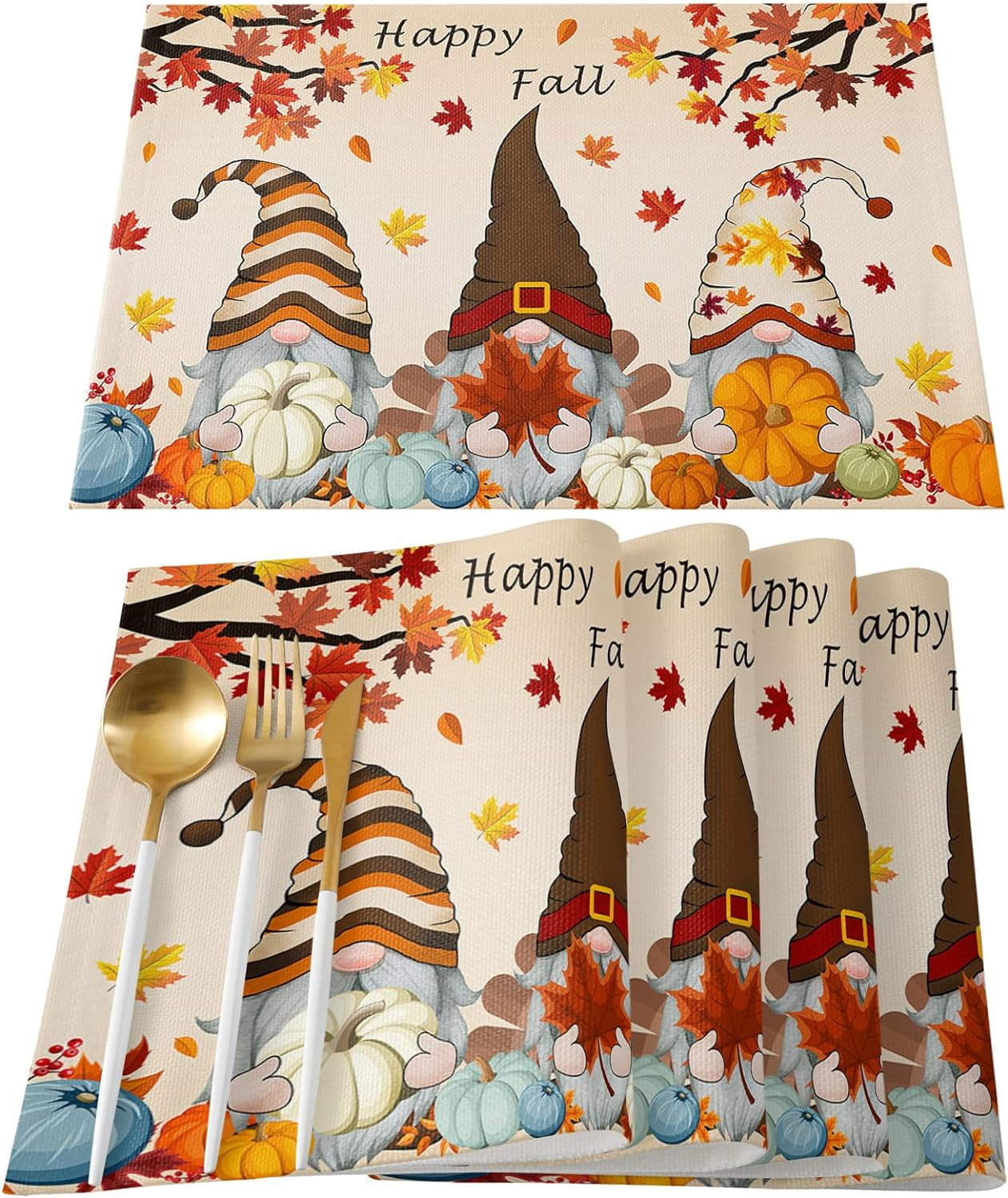 Fall Placemats Set of 4,Cotton Linen Heat Insulation Thanksgiving Table ...