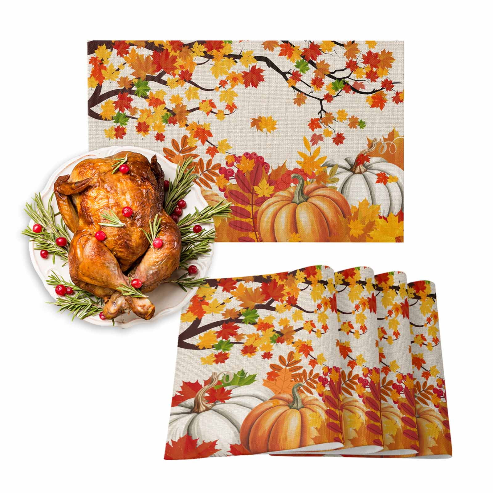 Fall Placemats Set of 4 Harvest Pumpkin Place Mats Thanksgiving ...