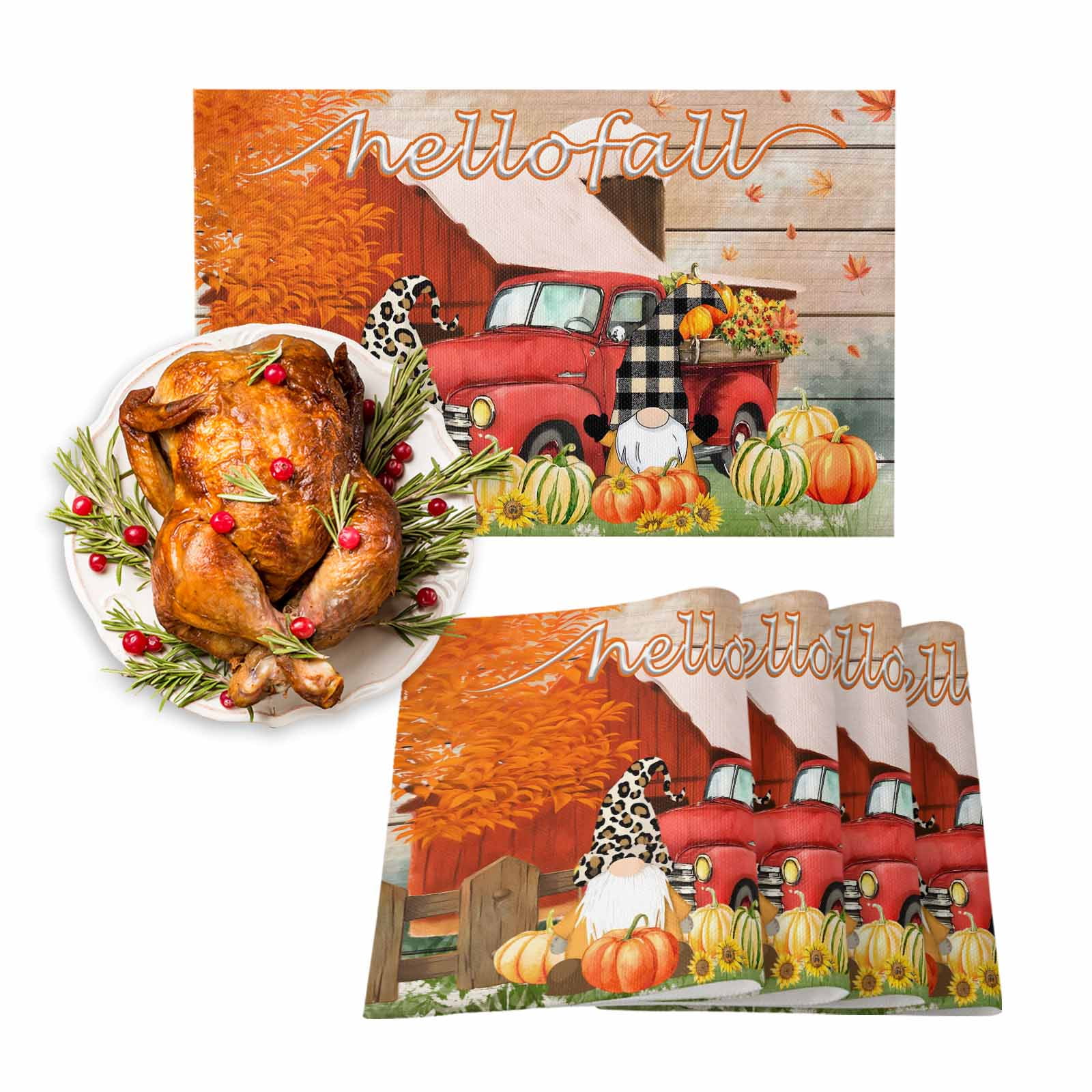 Fall Placemats Set of 4 Harvest Pumpkin Truck Place Mats Thanksgiving ...
