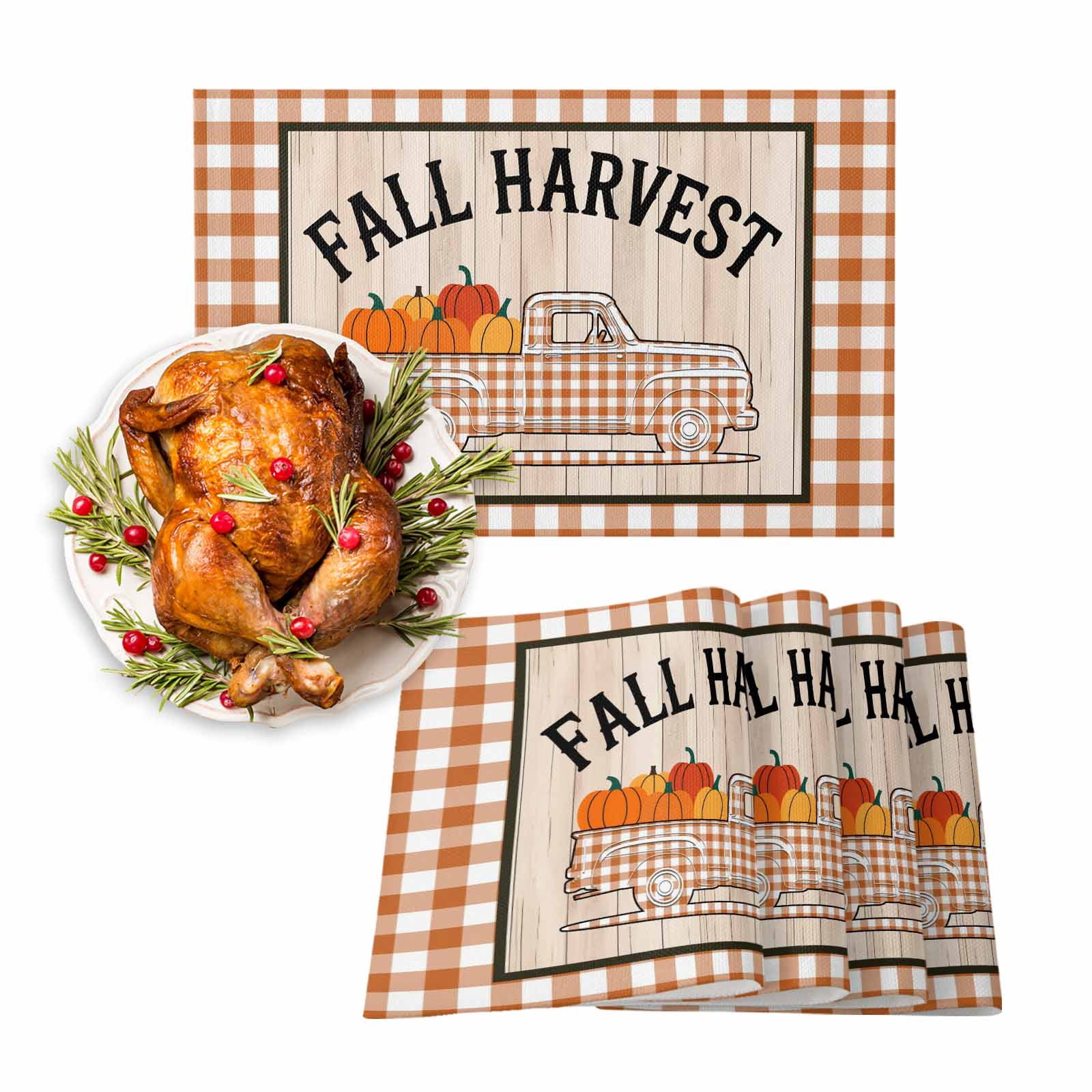 Fall Placemats Set of 4 Harvest Pumpkin Truck Place Mats Thanksgiving ...