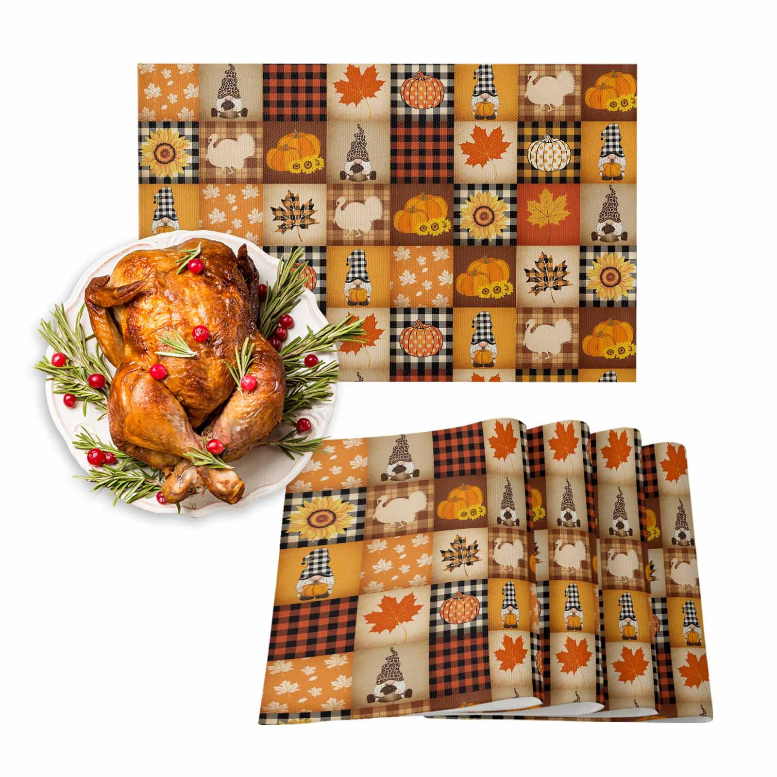 Fall Placemats Set of 4 Maple Leaf Turkey Pumpkin Place Mats ...