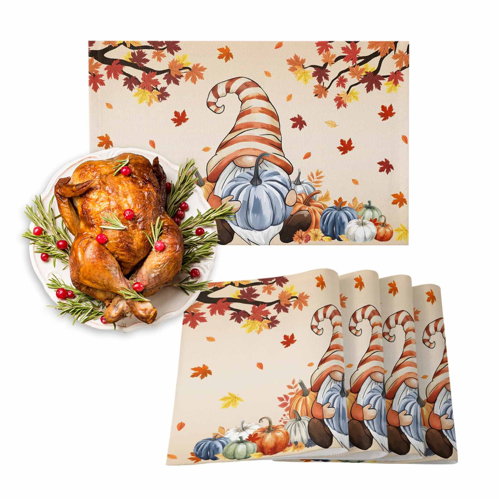 Fall Placemats Set of 4 Pumpkin Gnome Place Mats Thanksgiving Placemat ...