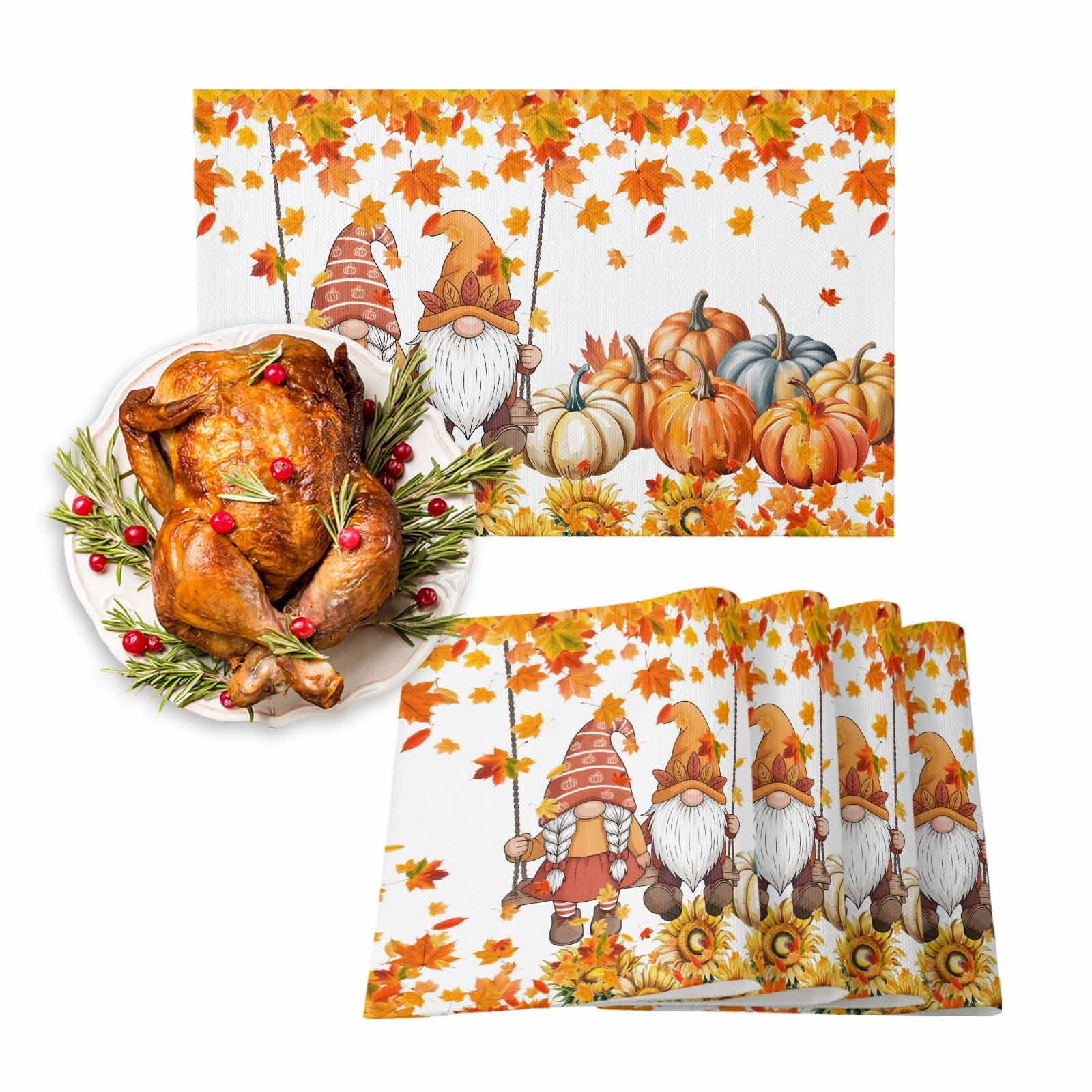 Fall Placemats Set of 4 Pumpkin Gnome Place Mats Thanksgiving Placemat ...