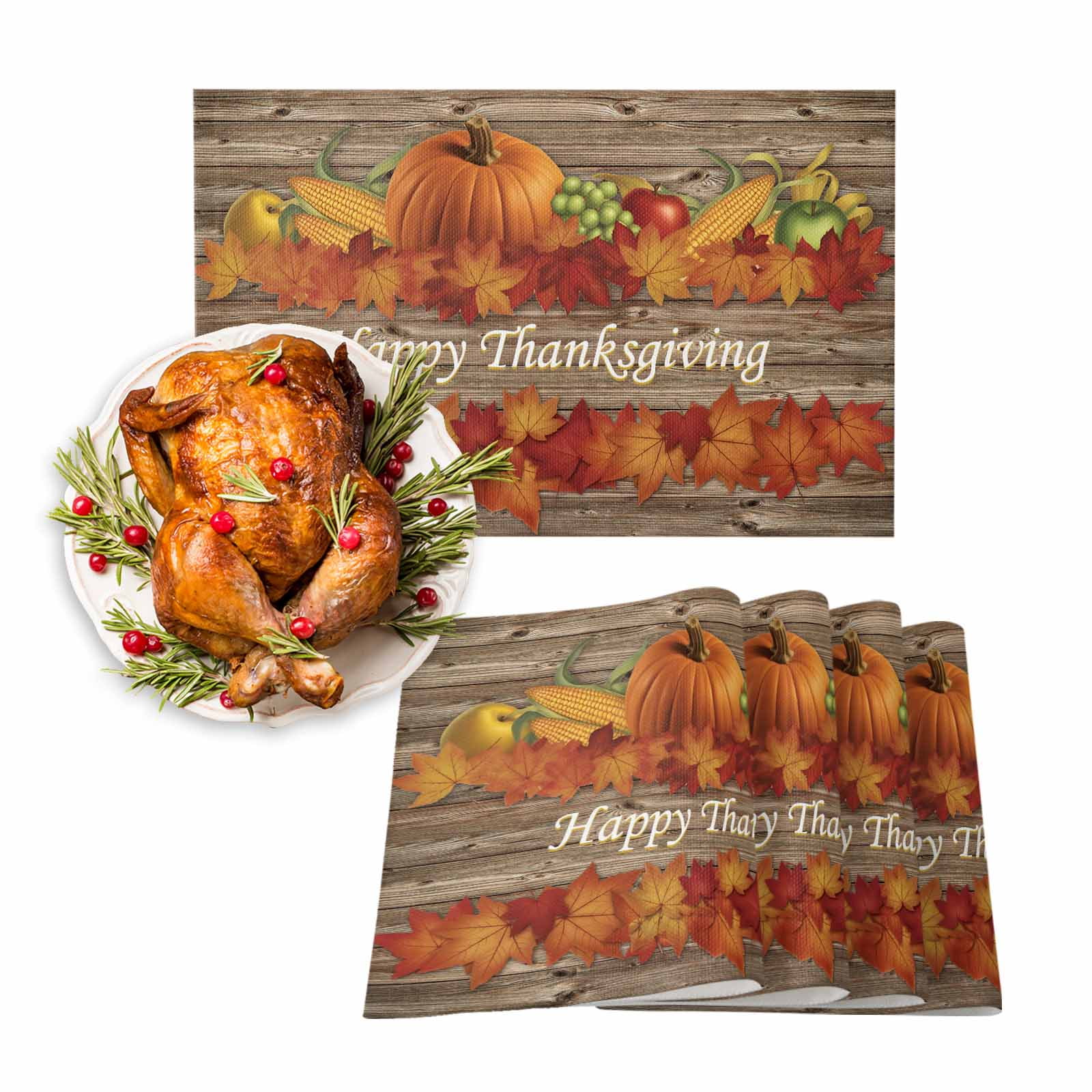 Fall Placemats Set of 4 Pumpkin Maple Leaves Place Mats Thanksgiving ...