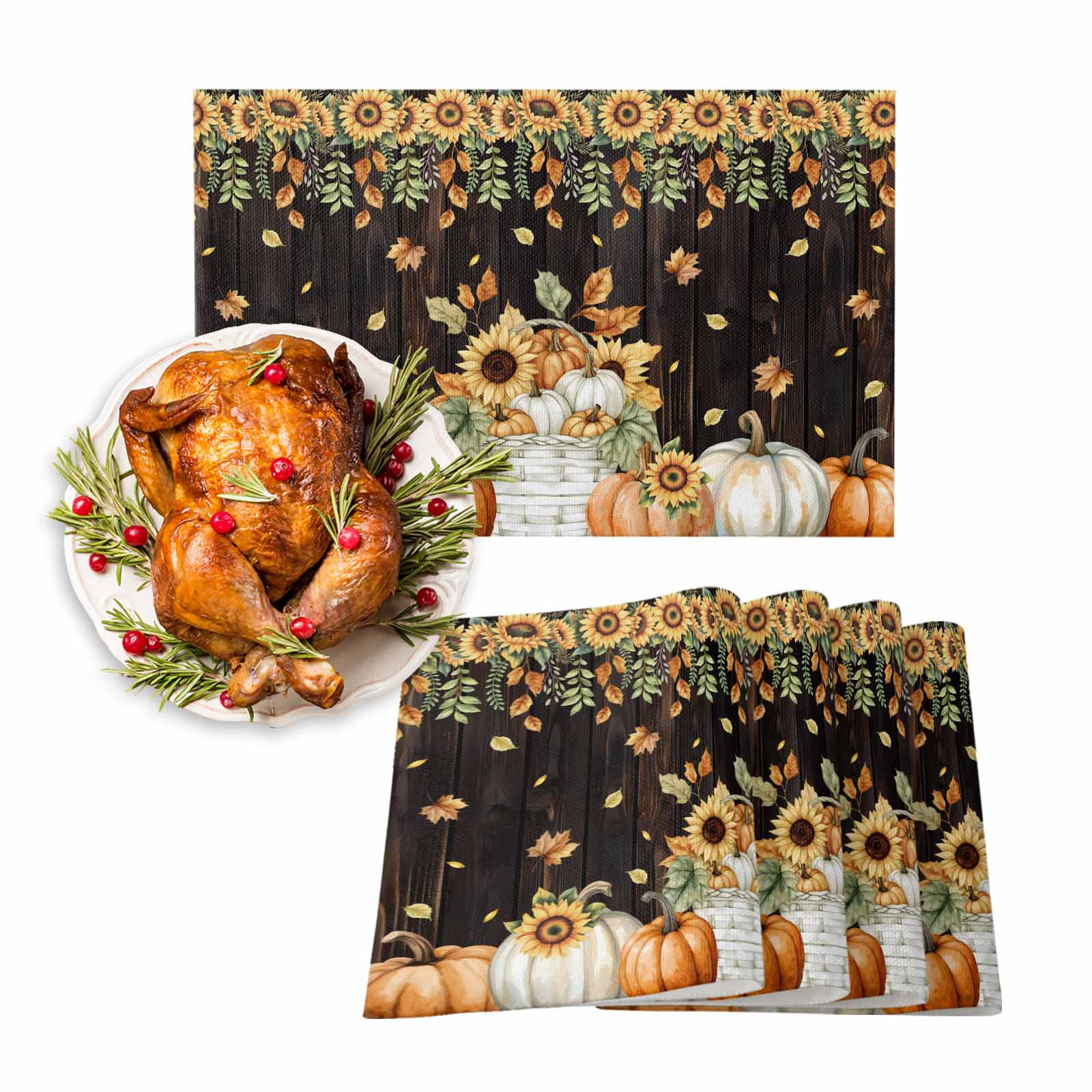 Fall Placemats Set of 4 White Pumpkin Place Mats Thanksgiving Placemat ...