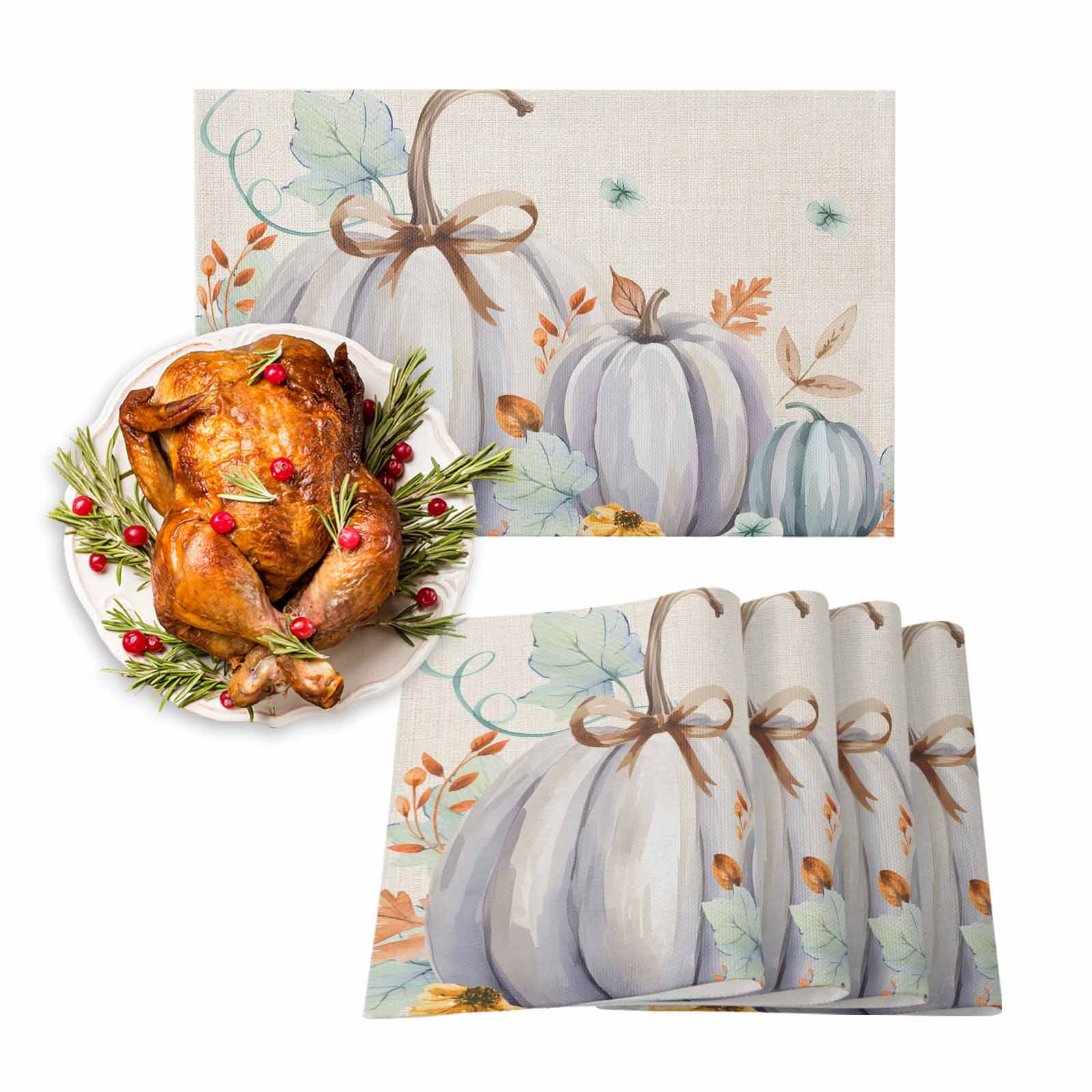 Fall Placemats Set of 4 White Pumpkin White Place Mats Thanksgiving ...