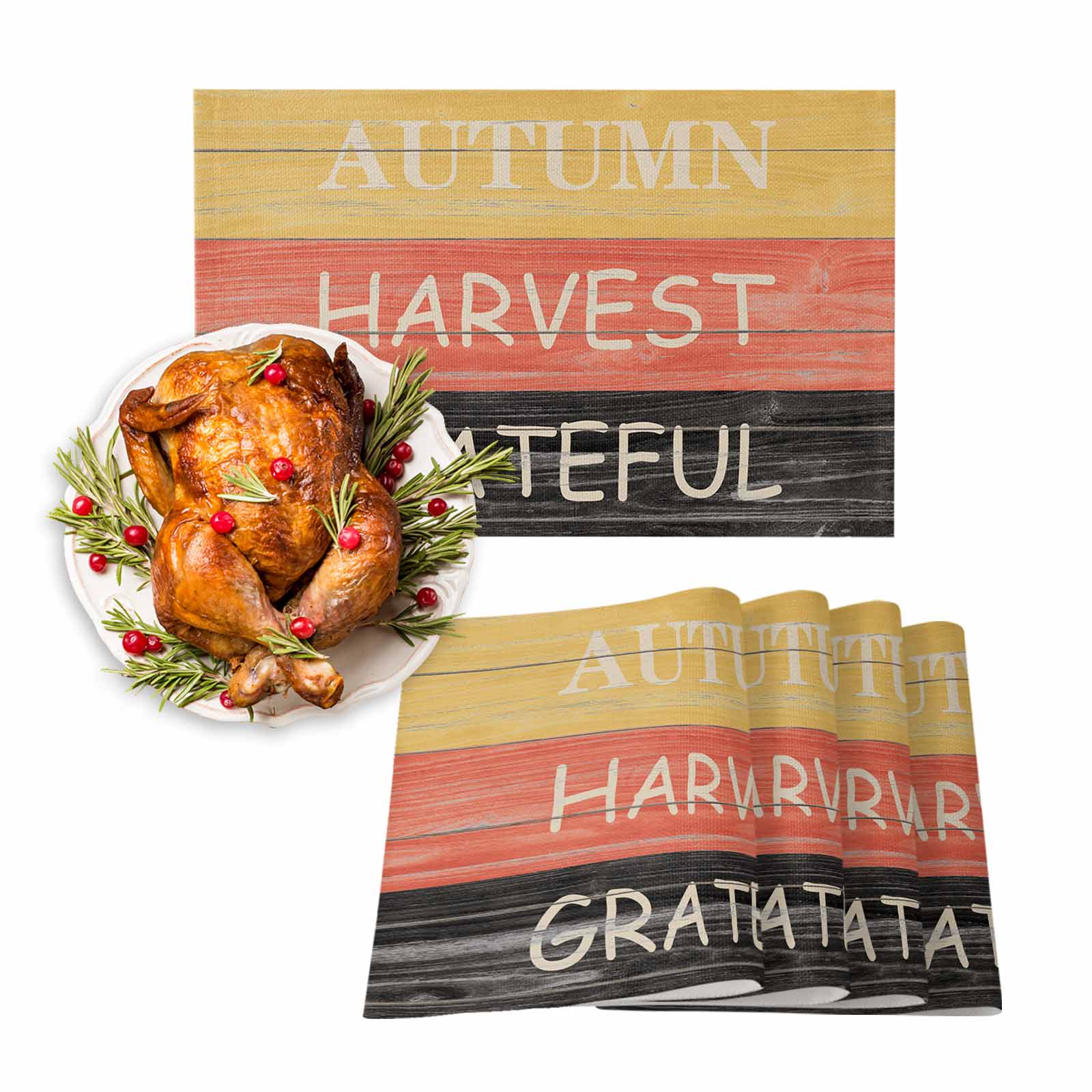 Fall Placemats Set of 6 Autumn Harvest Grateful Place Mats Thanksgiving ...