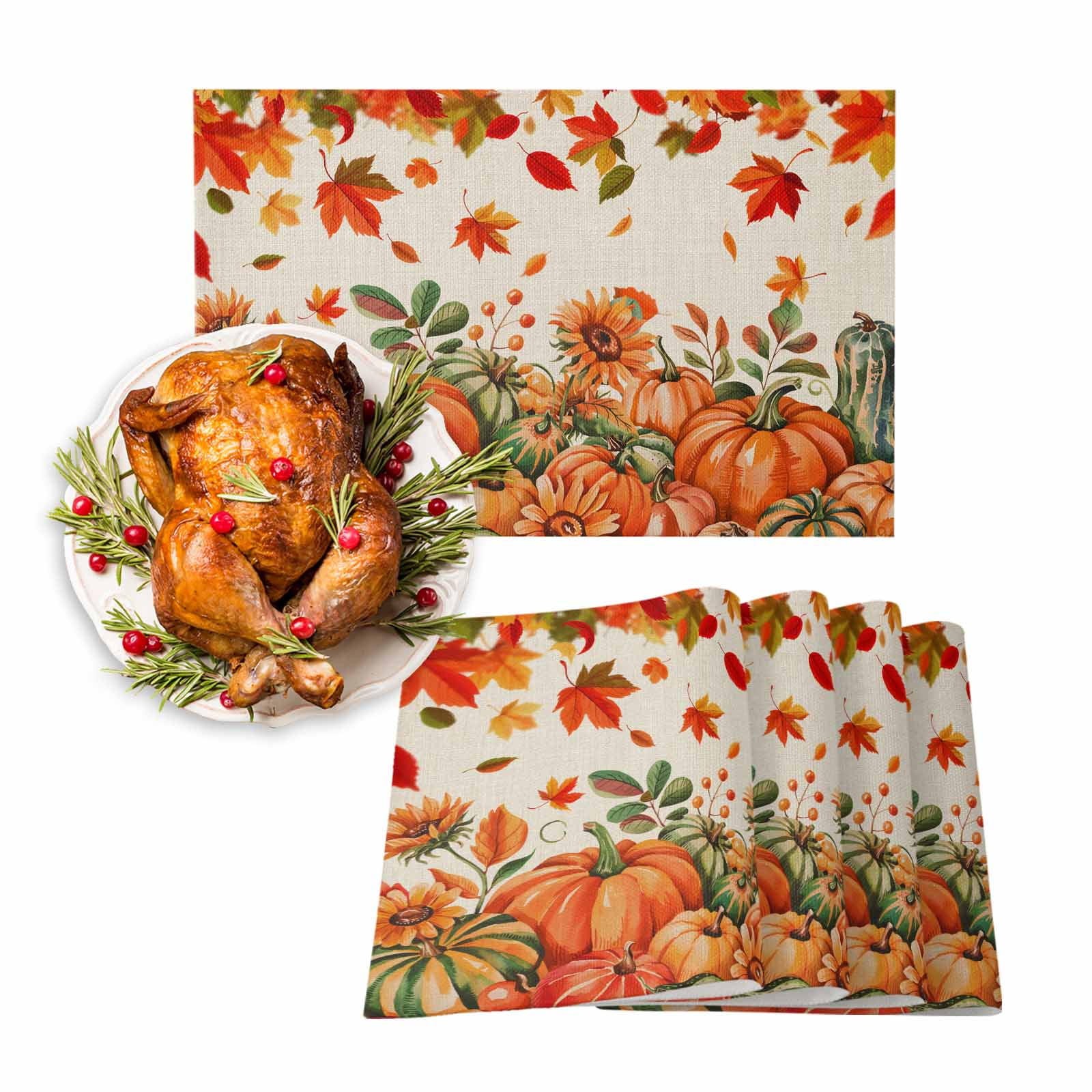 Fall Placemats Set of 6 Autumn Harvest Pumpkin Place Mats Thanksgiving ...