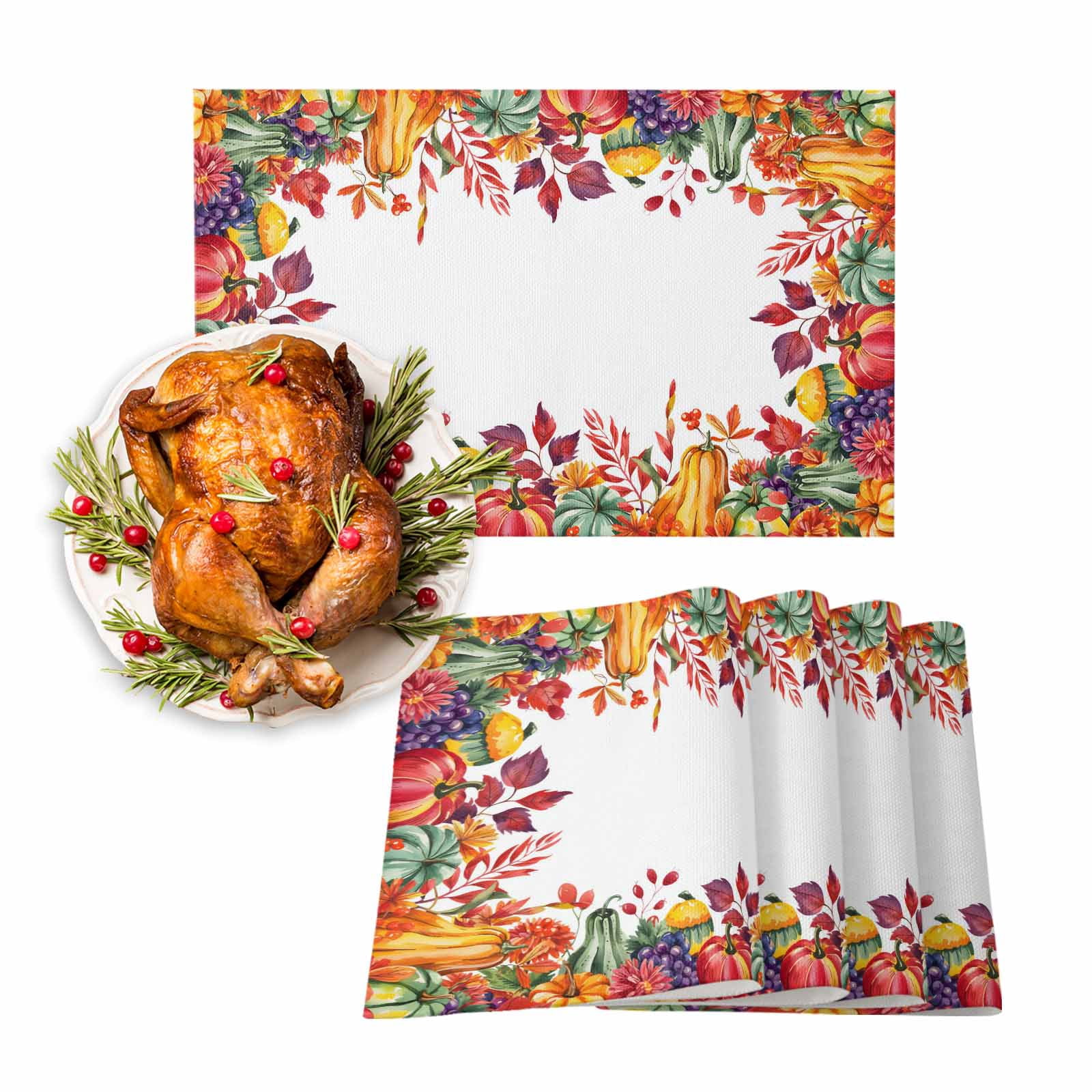 Fall Placemats Set of 6 Autumn Harvest Pumpkin Place Mats Thanksgiving ...