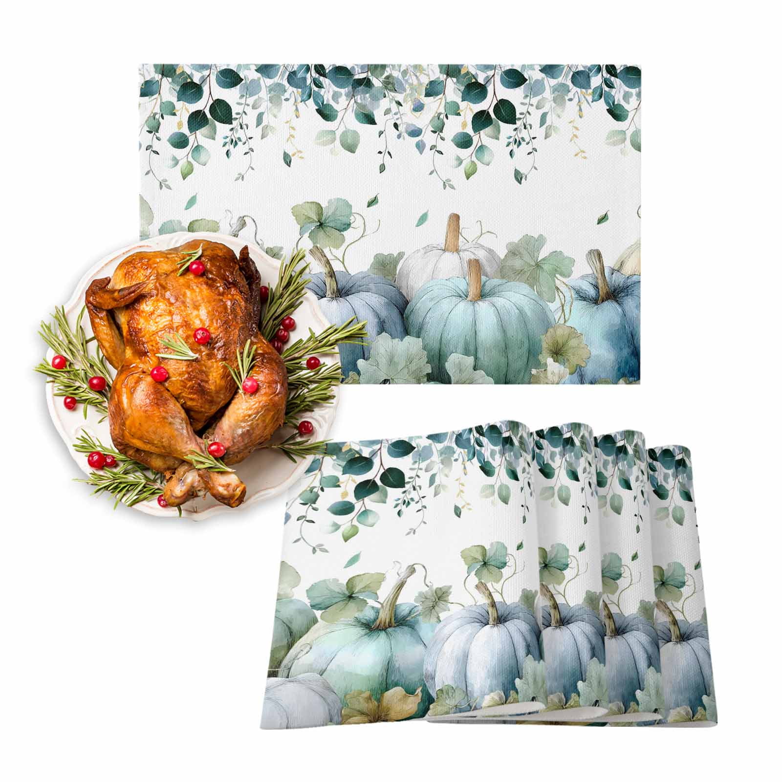 Fall Placemats Set of 6 Blue Pumpkin Place Mats Thanksgiving Placemat ...