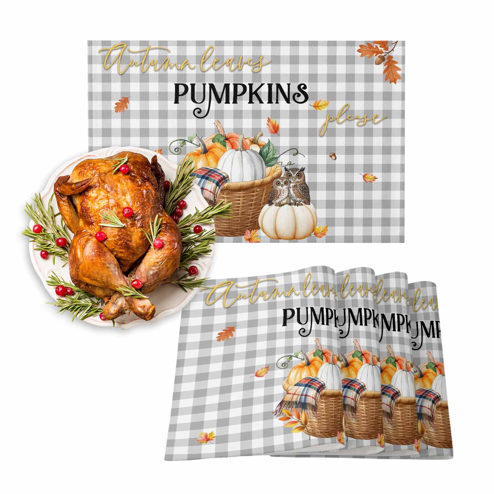Fall Placemats Set of 6 Harvest Pumpkin Basket Place Mats Thanksgiving ...