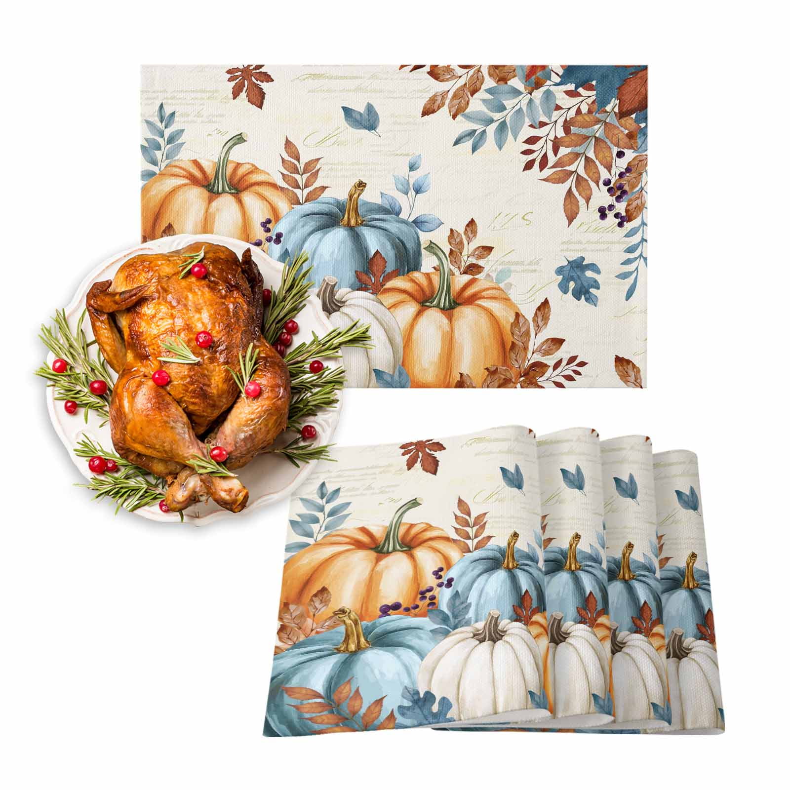 Fall Placemats Set of 6 Harvest Pumpkin Place Mats Thanksgiving ...
