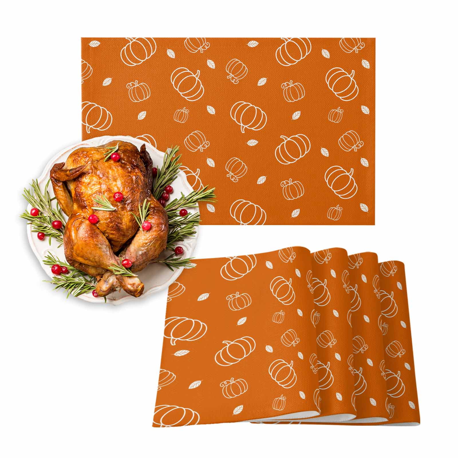 Fall Placemats Set of 6 Orange Pumpkin Place Mats Thanksgiving Placemat ...