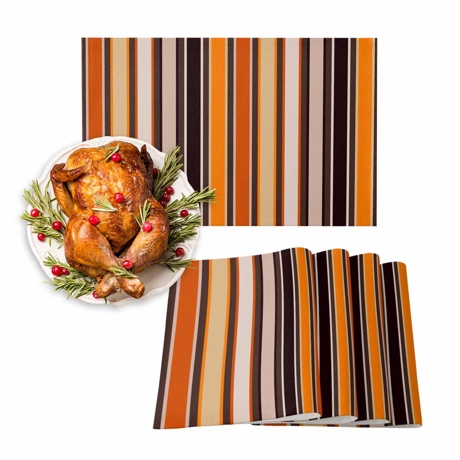 Fall Placemats Set of 6 Orange Striped Place Mats Thanksgiving Placemat ...