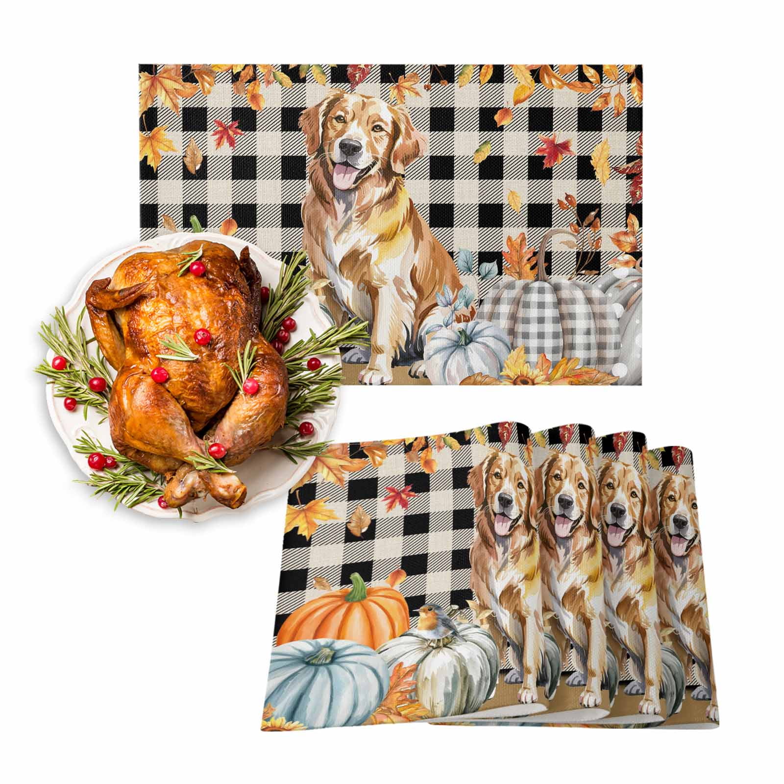 Fall Placemats Set of 6 Pumpkin Dog Place Mats Thanksgiving Placemat ...