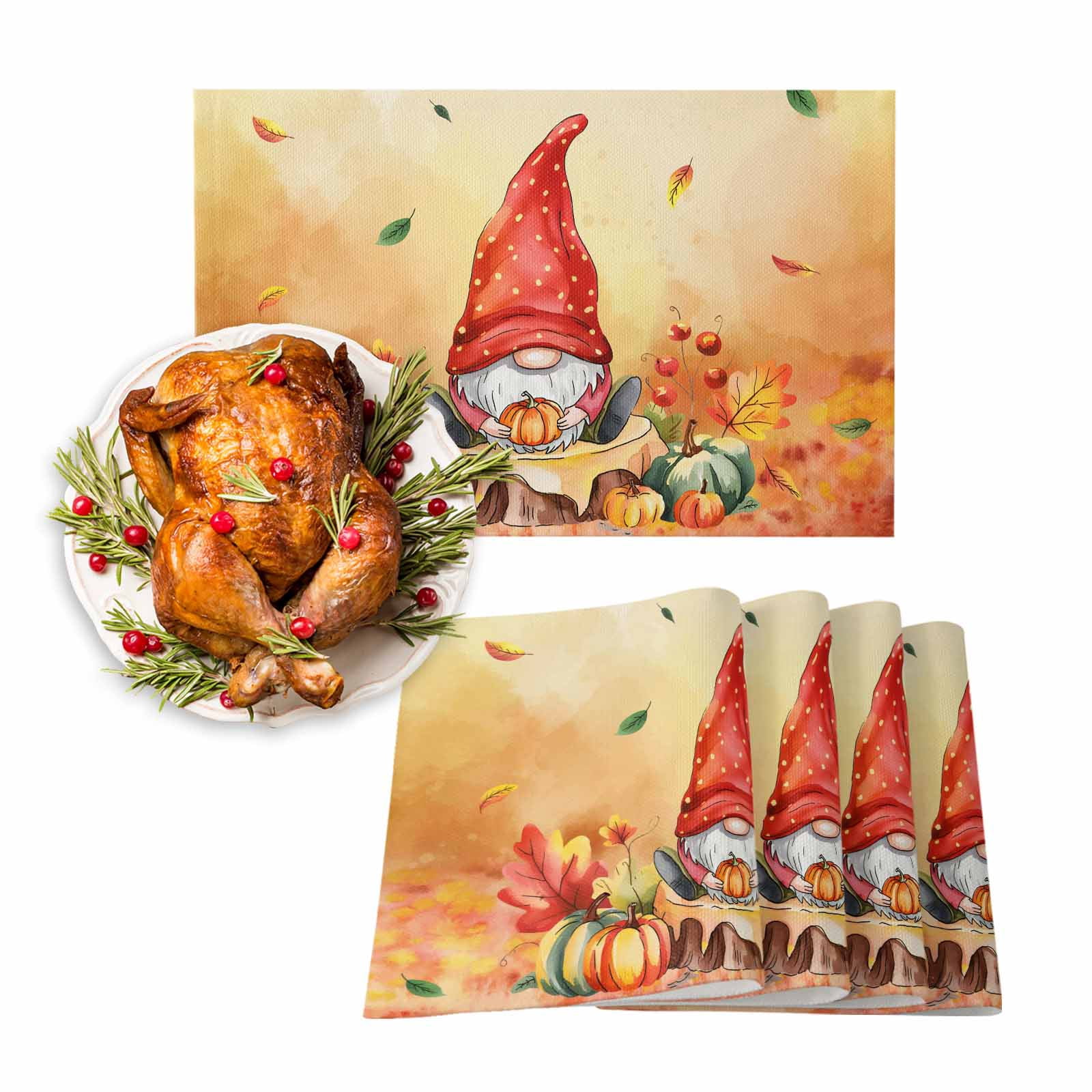 Fall Placemats Set of 6 Pumpkin Gnome Place Mats Thanksgiving Placemat ...