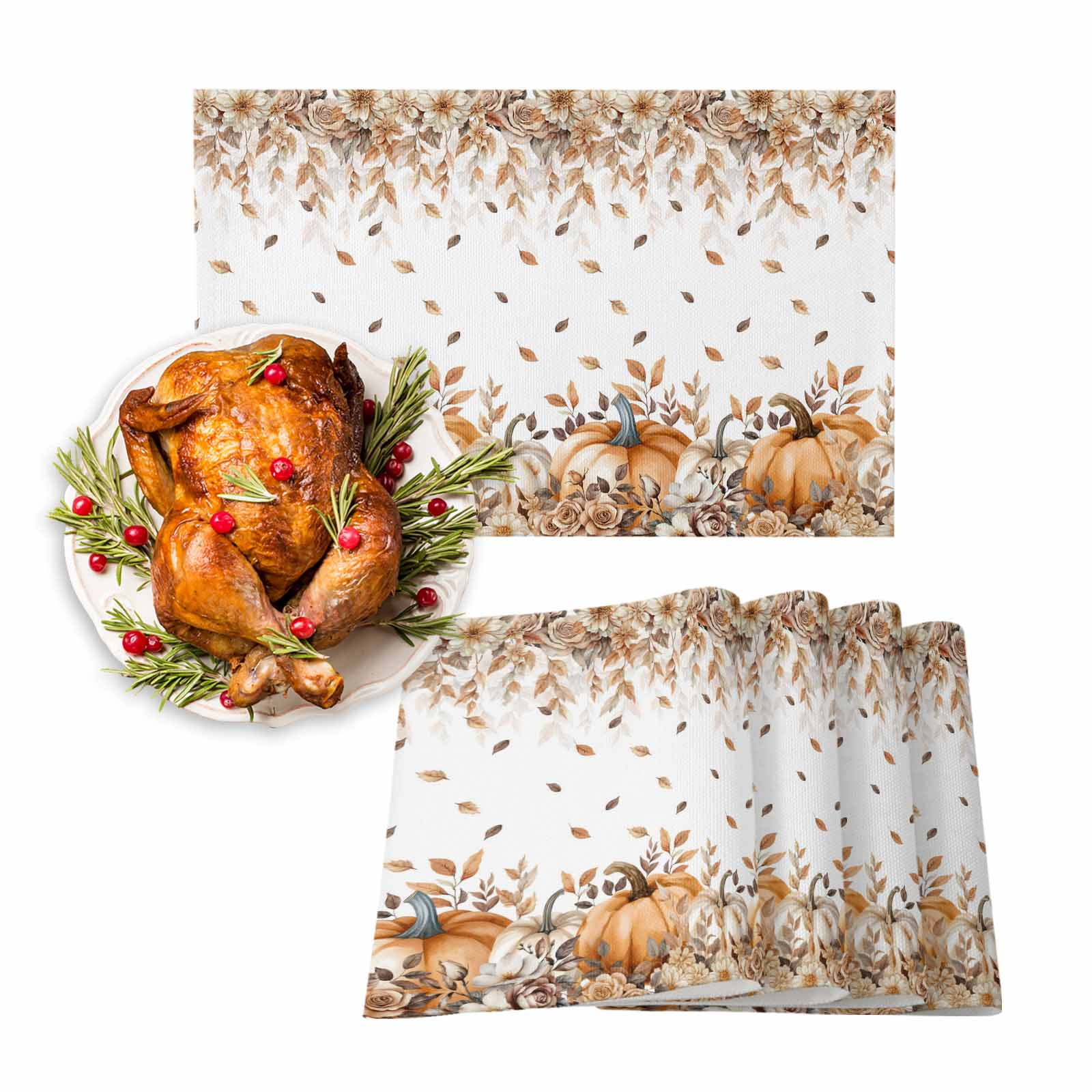 Fall Placemats Set of 6 Pumpkin Place Mats Thanksgiving Placemat Fallen ...