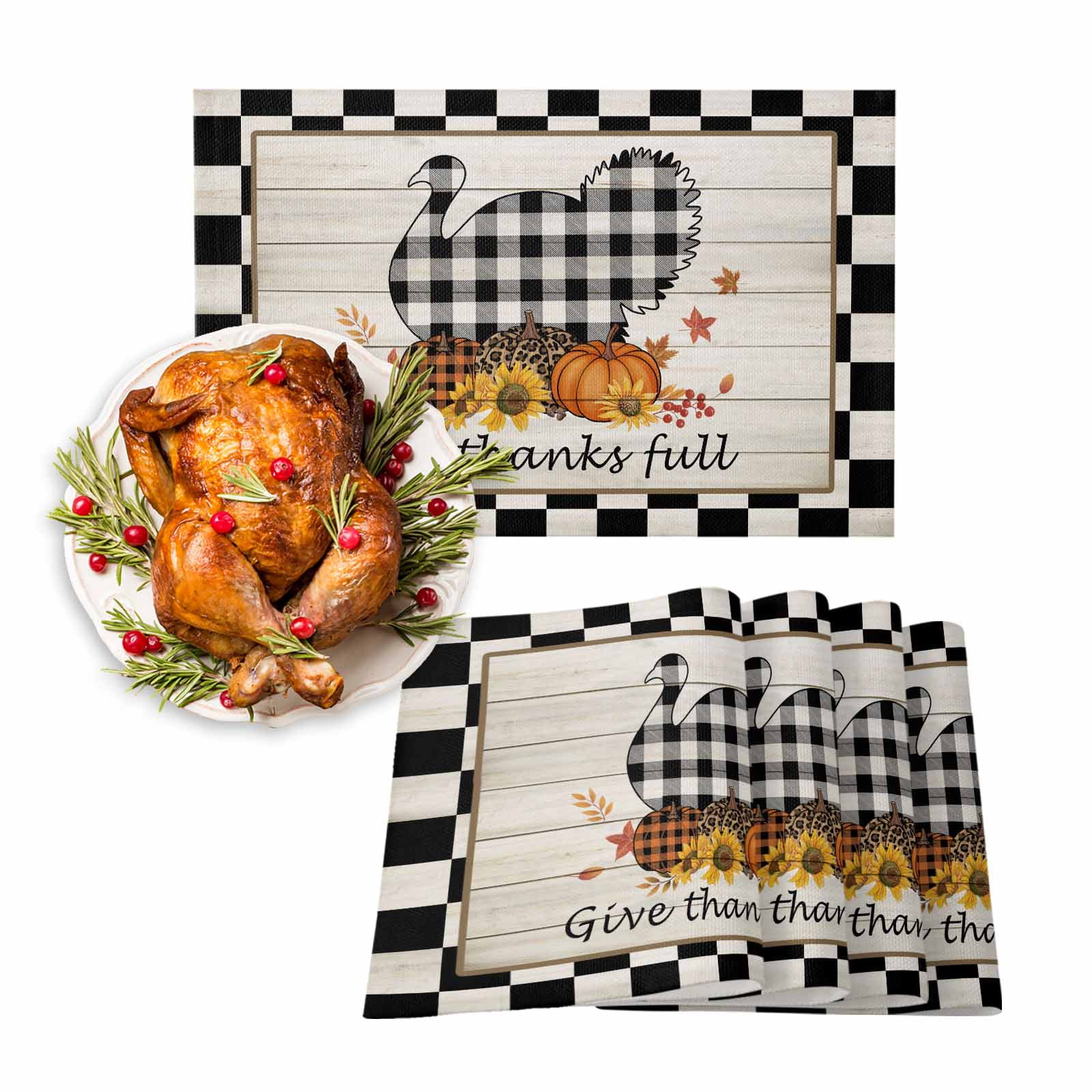 Fall Placemats Set of 6 Pumpkin Turkey Place Mats Thanksgiving Placemat ...