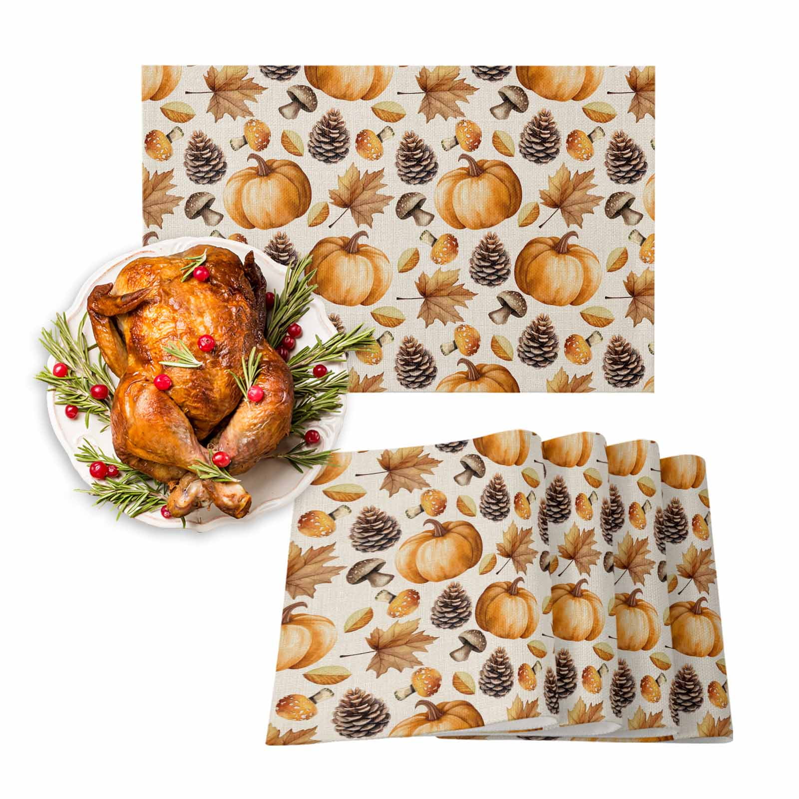 Fall Placemats Set of 6 Yellow Pumpkin Place Mats Thanksgiving Placemat ...
