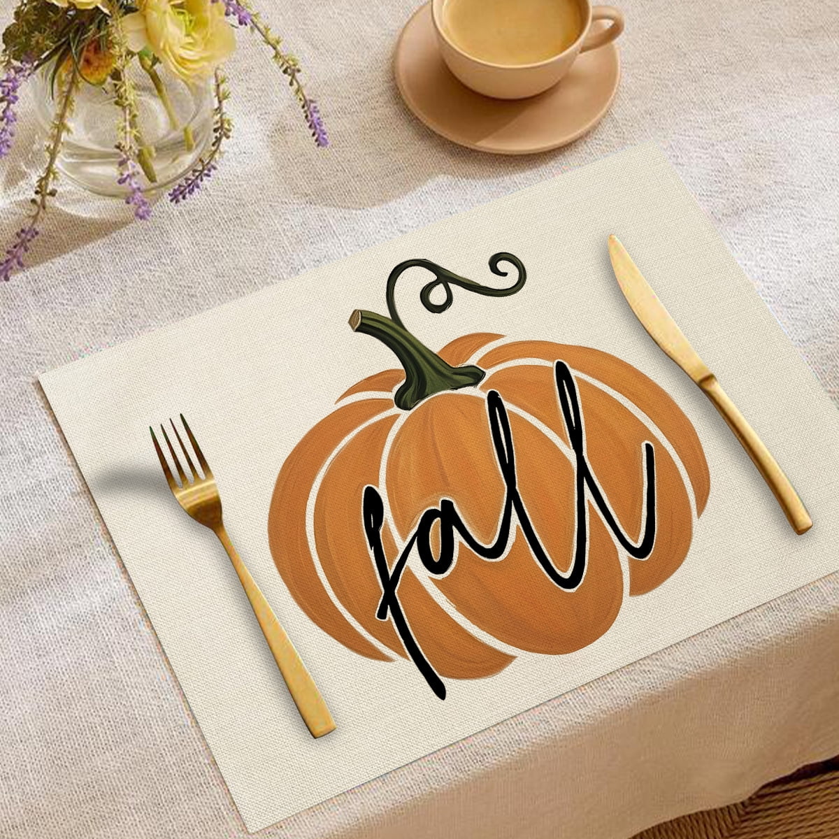 Fall Placemats Set of 4- Autumn Thanksgiving Pumpkins Maple Leaves ...
