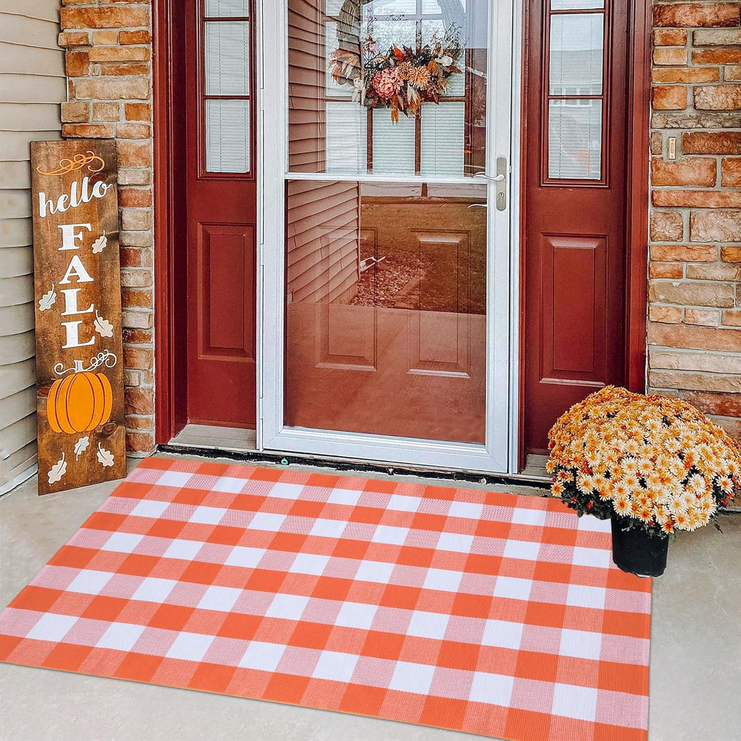 Fall Plaid Area Rug 4x6 Ft, Orange and White Buffalo Check Large ...