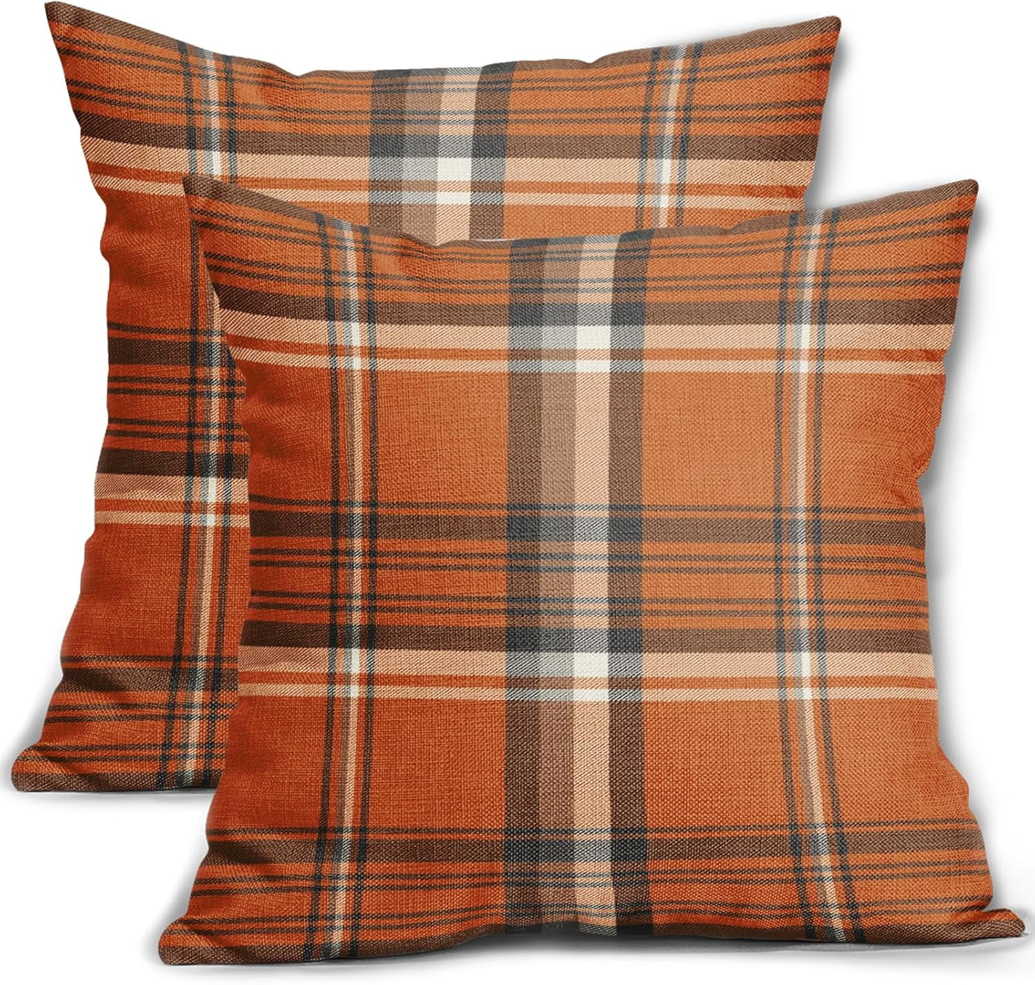 Fall Plaid Pillow Covers 16x16 Set of 2 Burnt Orange Blue Buffalo Plaid ...