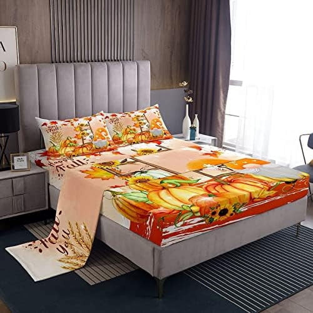 Fall Plaid Pumpkin Truck Bedding Set For Queen Bed Rustic Farmhouse ...