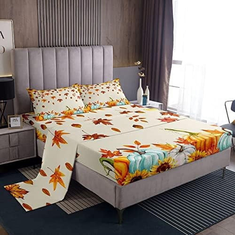 Fall Plaid Pumpkin Truck Bedding Set For Queen Bed Rustic Farmhouse ...