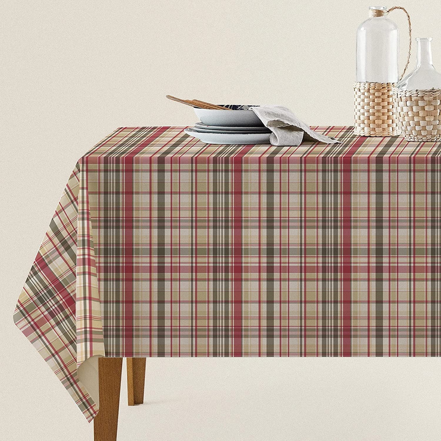 Fall Plaid Tablecloth, Autumn Harvest Polyester, Red/Green Buffalo ...
