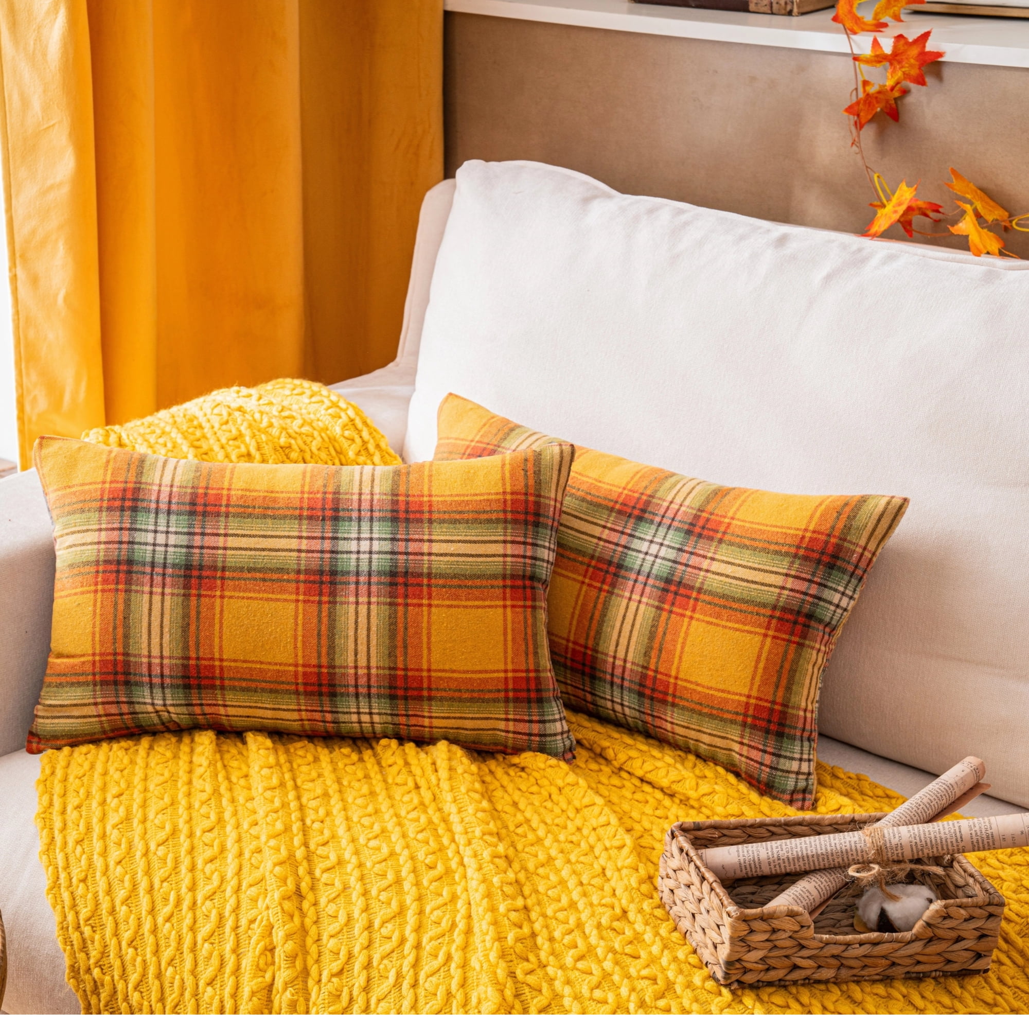 Fall Plaid Throw Pillow Covers, Set of 2 Autumn Decorative Throw ...