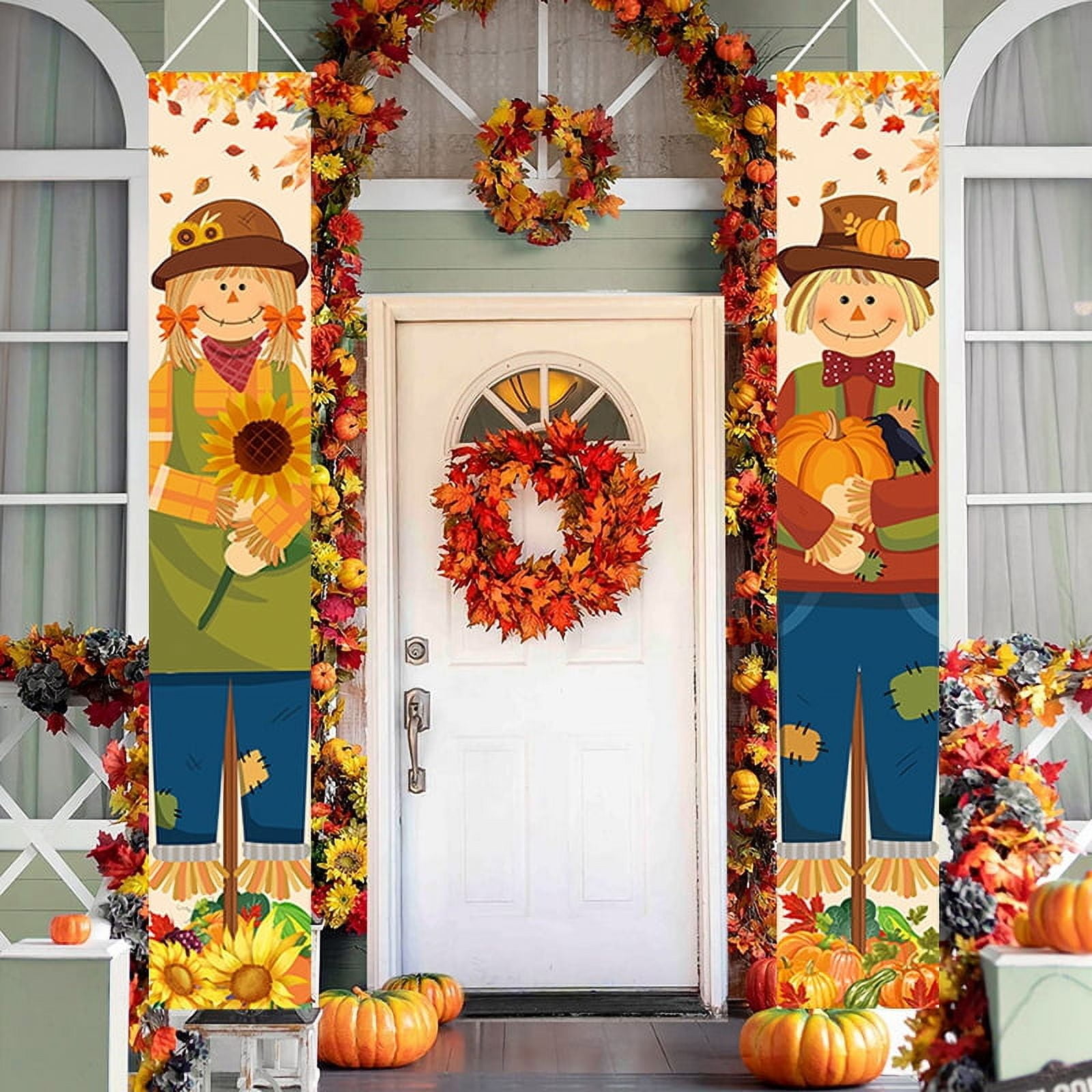 Fall Porch Banner Sign, Maple Sunflower Front Door Decorative Hanging ...