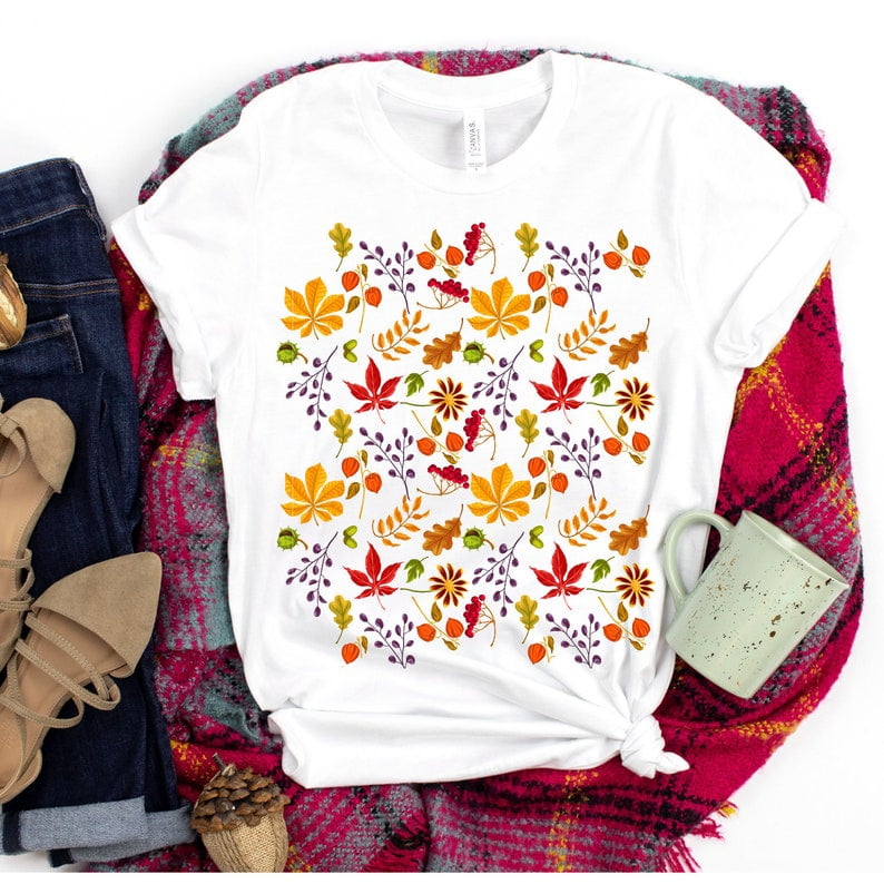 Fall Pressed Leaves T-shirt, Pressed Flower Tee, Fall Leaves Tshirt ...