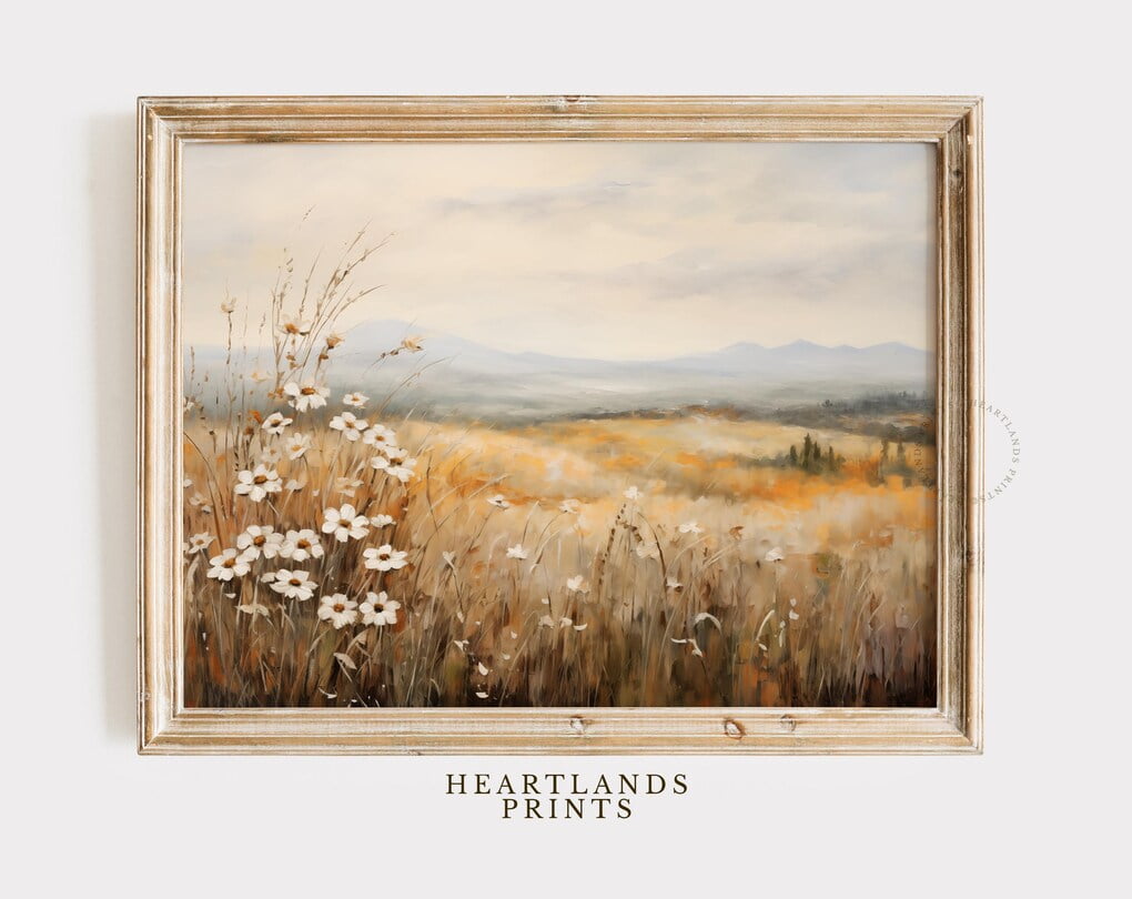 Fall Printable Wildflower Field Wall Art, Vintage Autumn Meadow ...