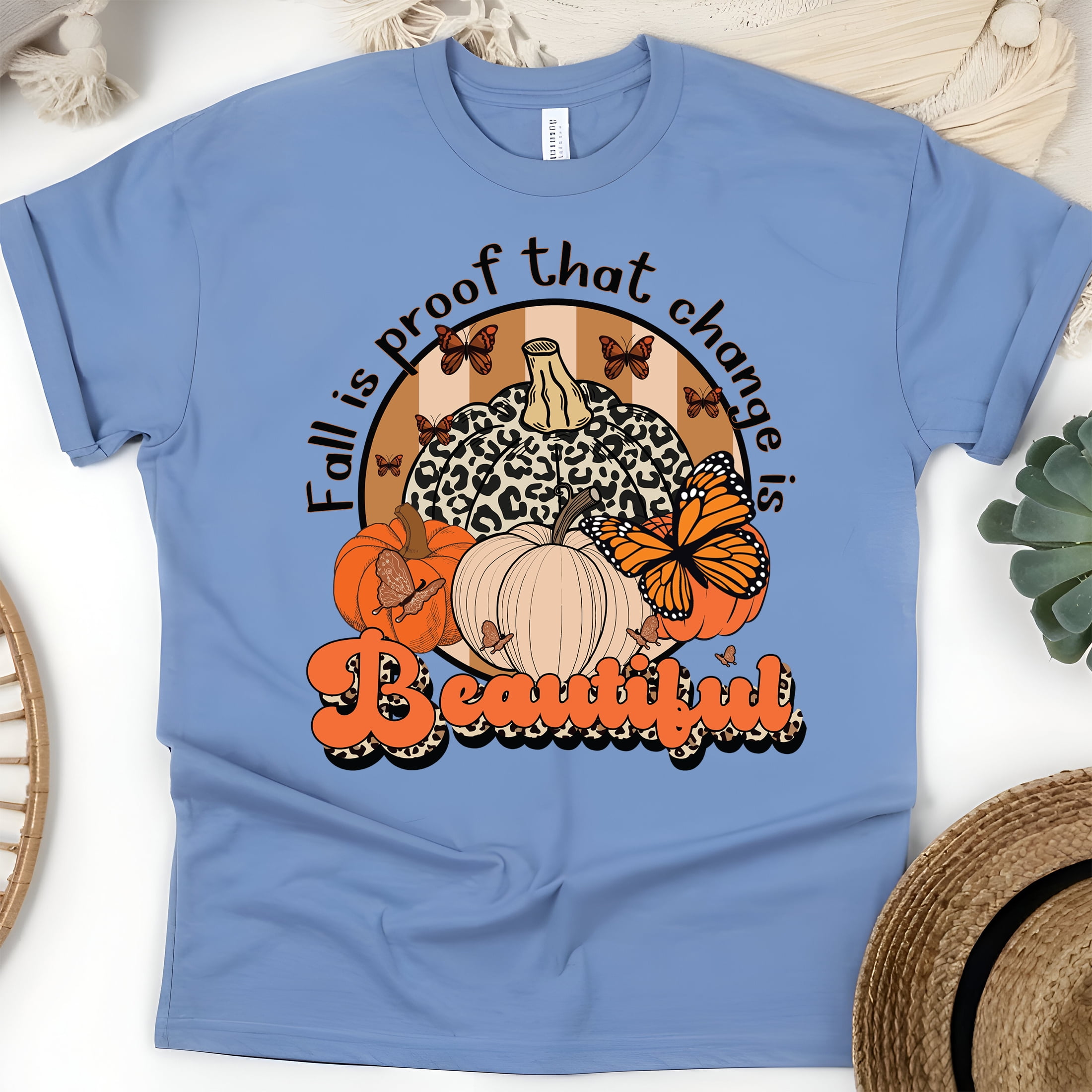 Fall Proof Change Beautiful Shirt Leopard Pumpkin Monarch Butterfly Tee ...