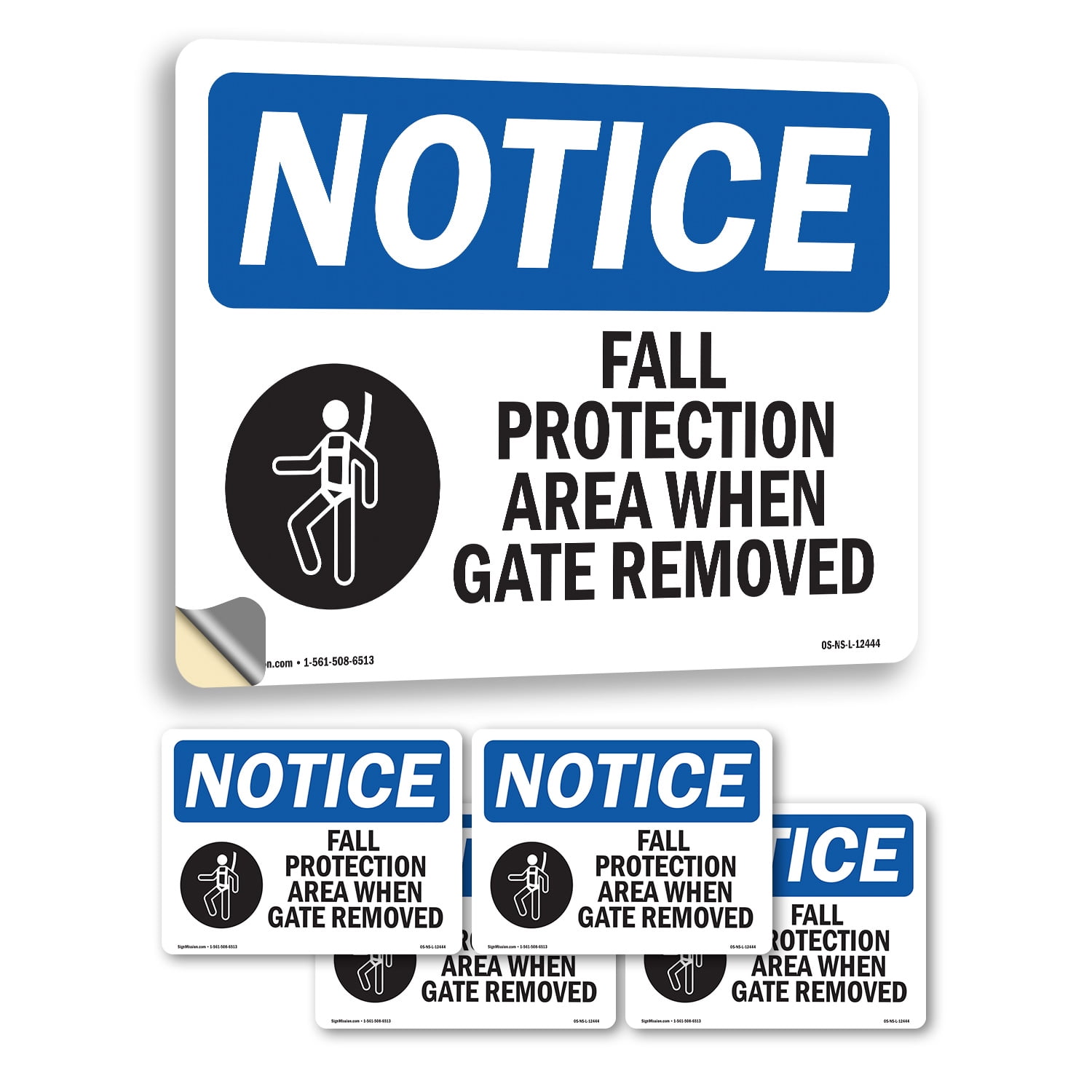 Fall Protection Area When Gate Removed With Symbol OSHA Notice Vinyl ...