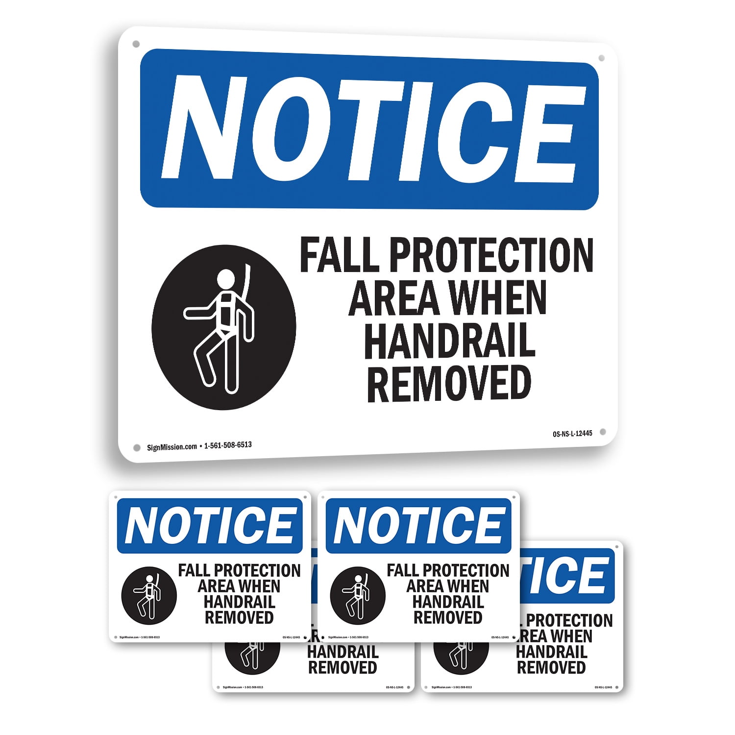 Fall Protection Area When Handrail OSHA Notice Aluminum Sign 24 Inch x ...