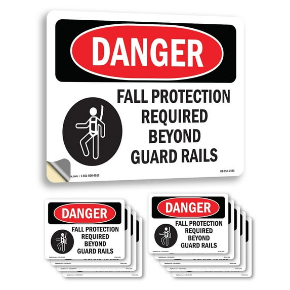 Fall Protection Required Beyond OSHA Danger Vinyl Decal Label 18 Inch x ...