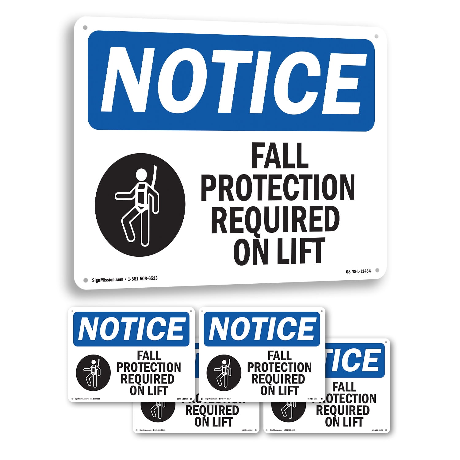 Fall Protection Required On Lift OSHA Notice Rigid Plastic Sign 18 Inch ...