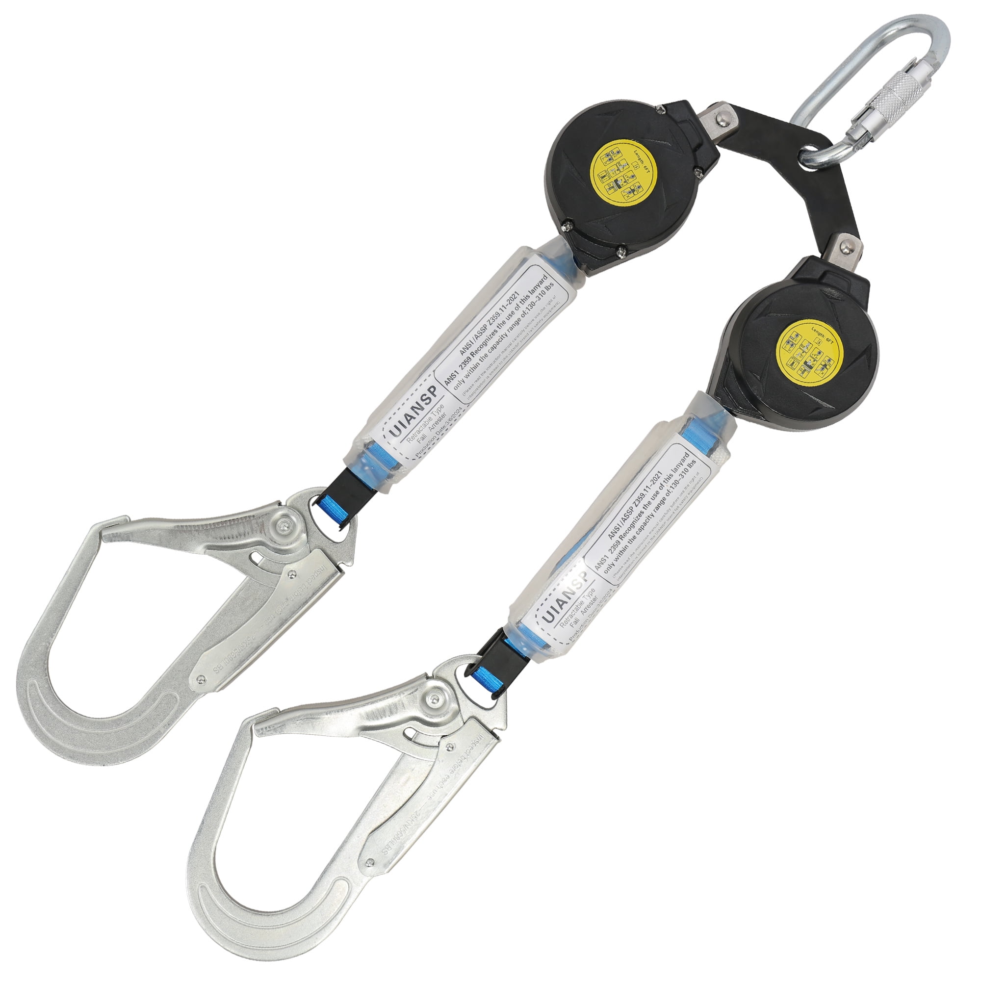 Fall Protection Retractable Lanyard - 6FT Twin Leg Self Retracting ...