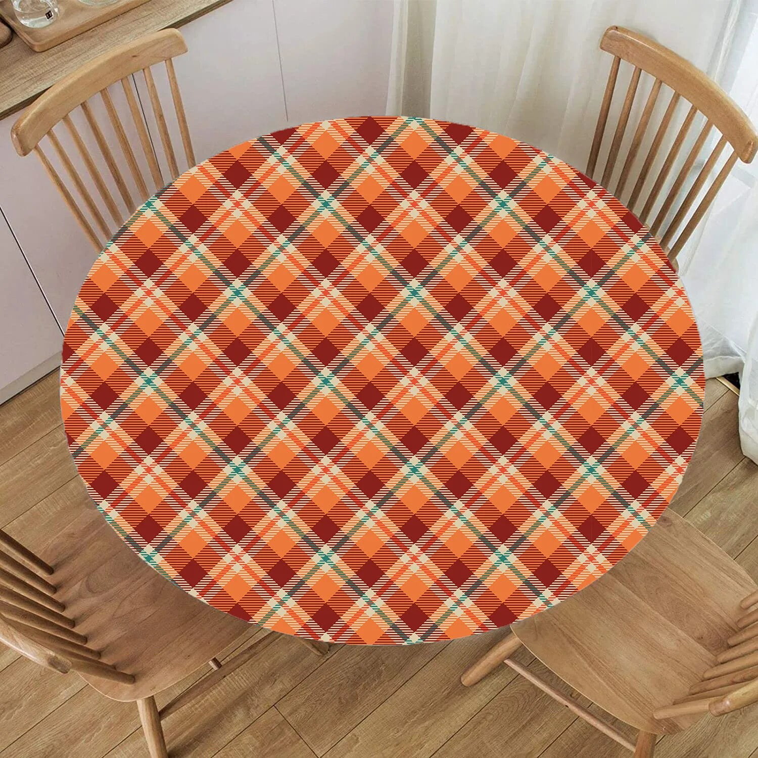 Fall Pumpink Round Tableclothes Thanksgiving Elastic Fitted Edge Table ...