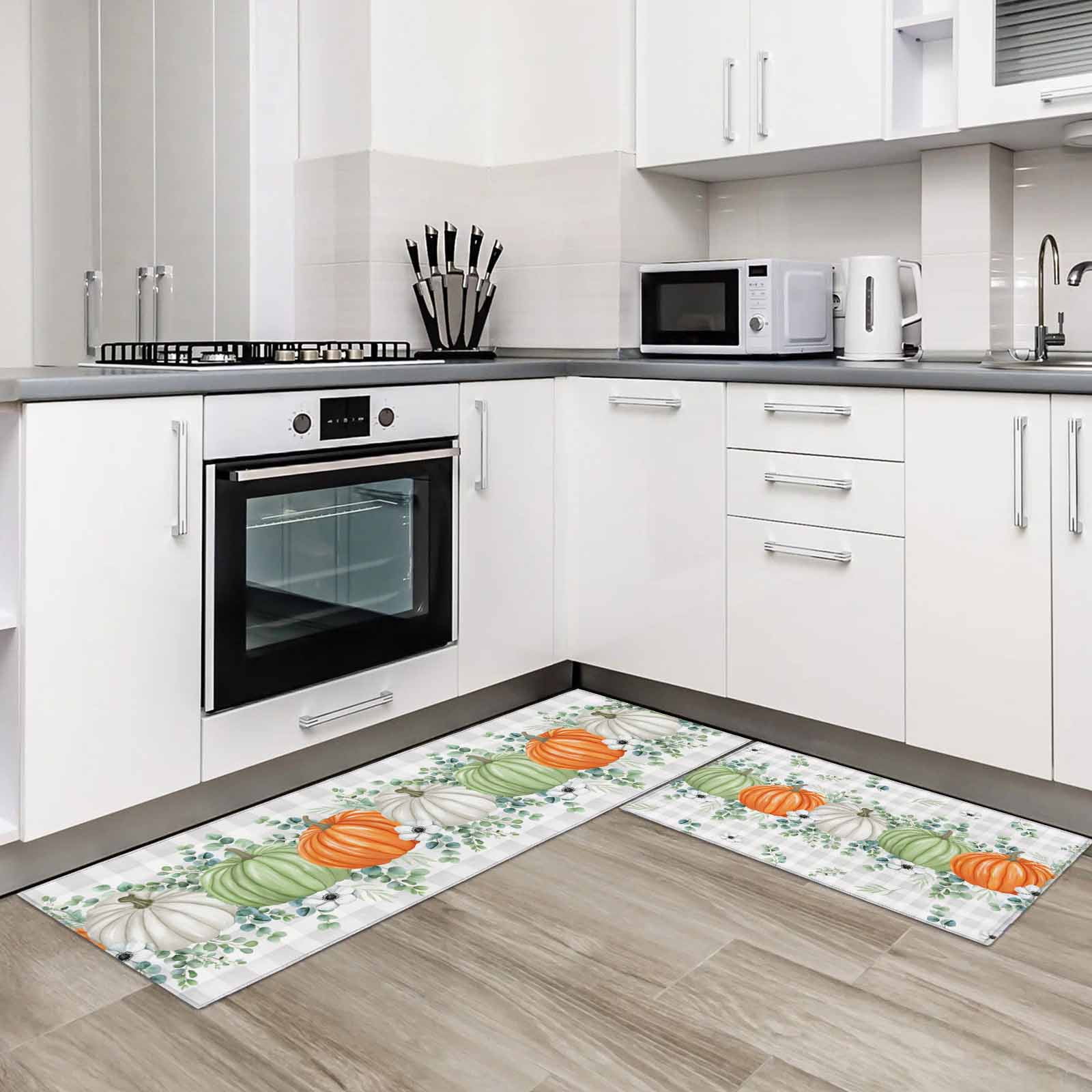 Fall Pumpkin 2 Pieces Non-Slip Kitchen Mat Set Orange Green White ...