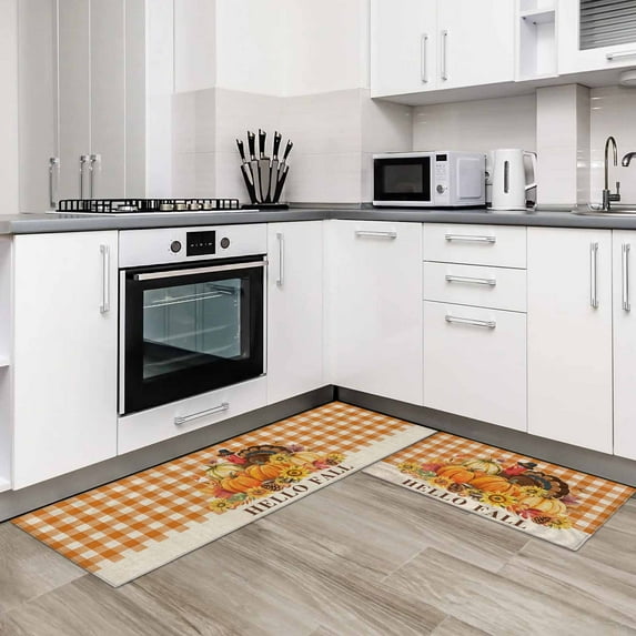 Fall Pumpkin 2 Pieces Non-Slip Kitchen Mat Set Thanksgiving Turkey ...